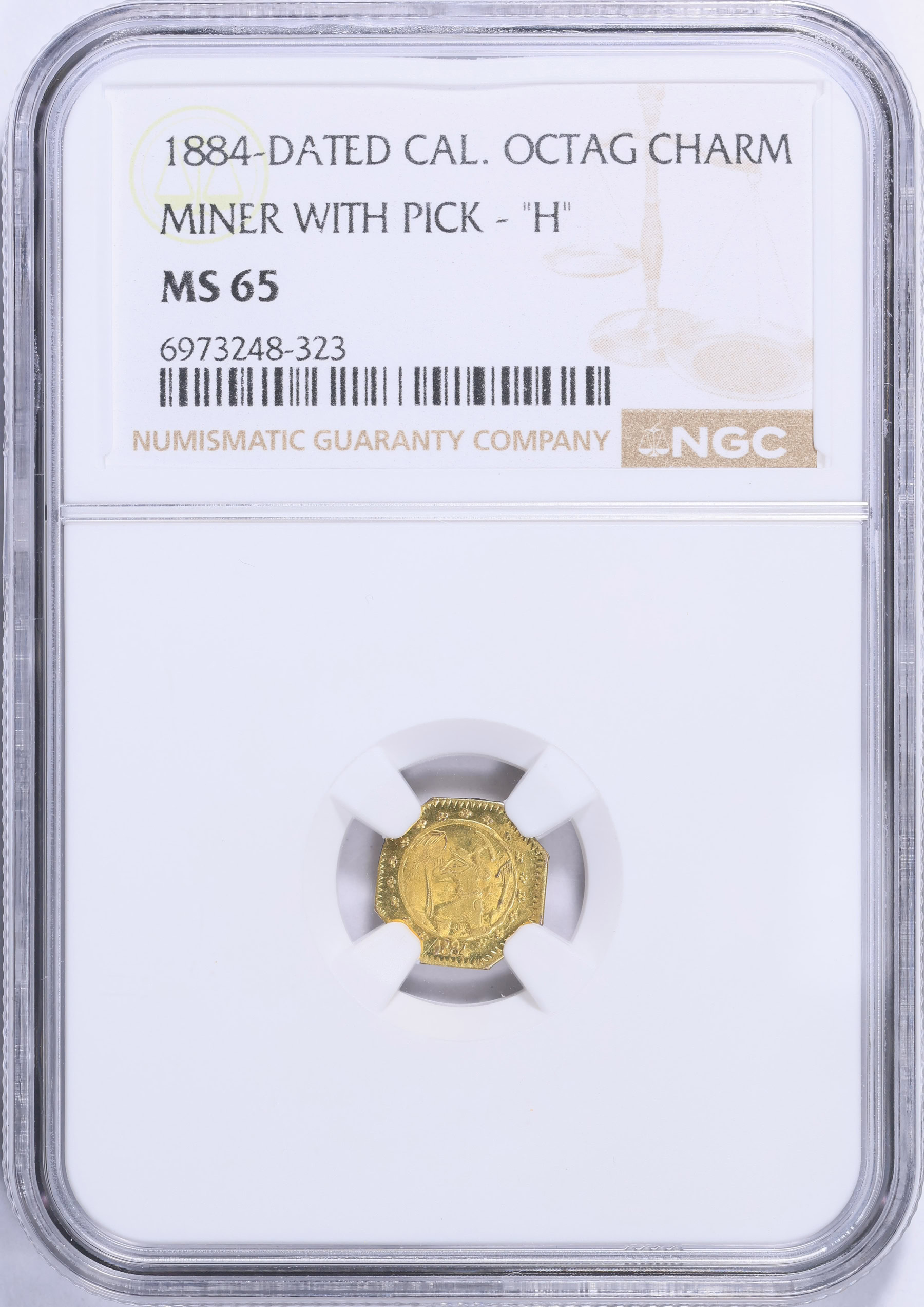 1884-Dated California Gold "H" Token Octagonal Miner #1 - Wreath #10 ...