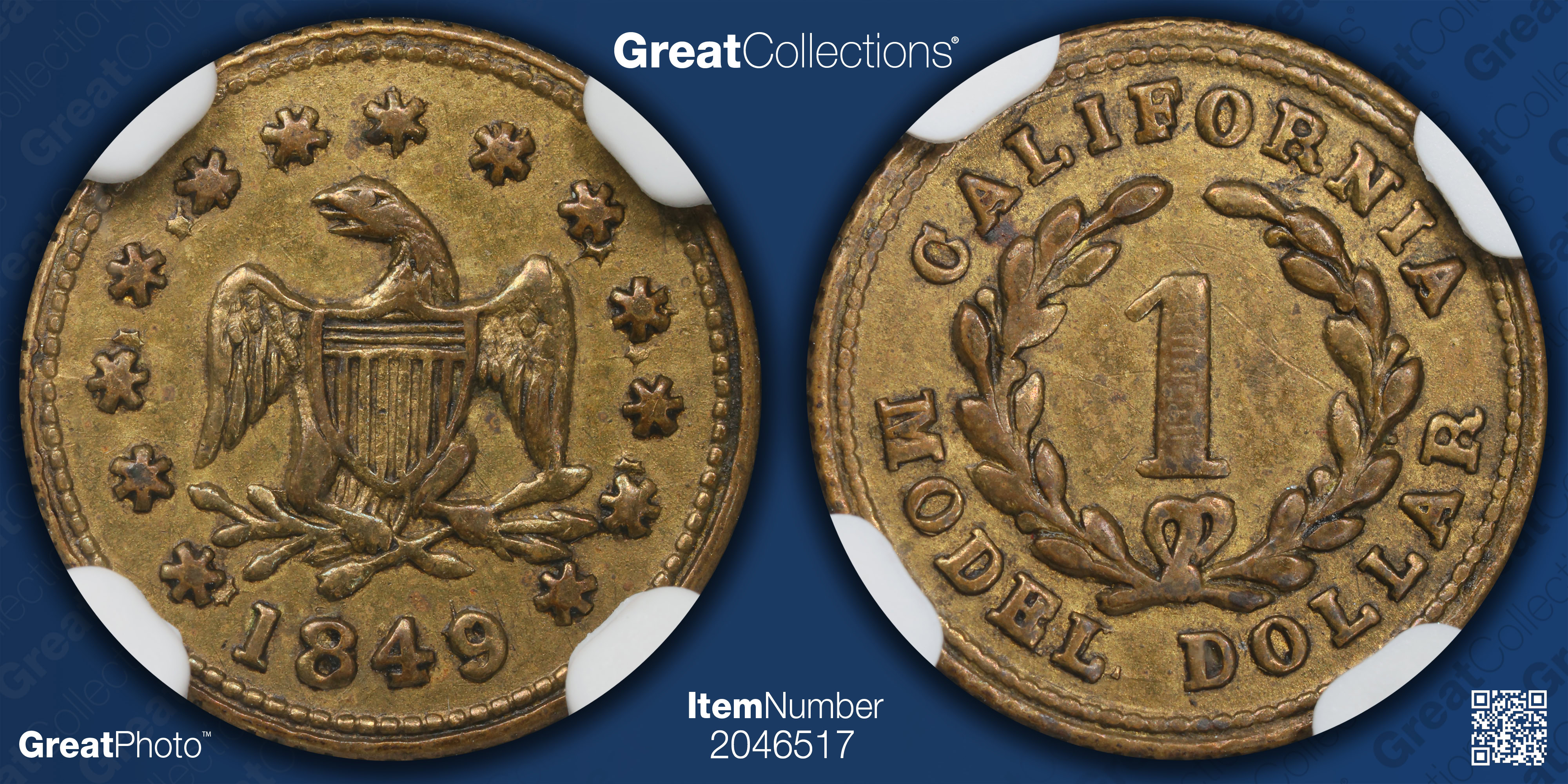 1849-Dated Brass California Model Dollar Token 13mm NGC AU-58 | NGC ...