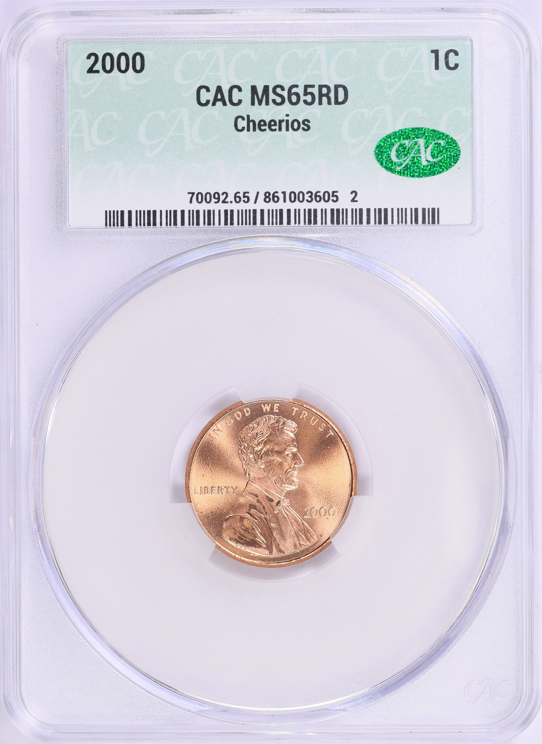2000 Lincoln Cent From Cheerios Promotion CACG MS-65 RD (Item 2046812 ...