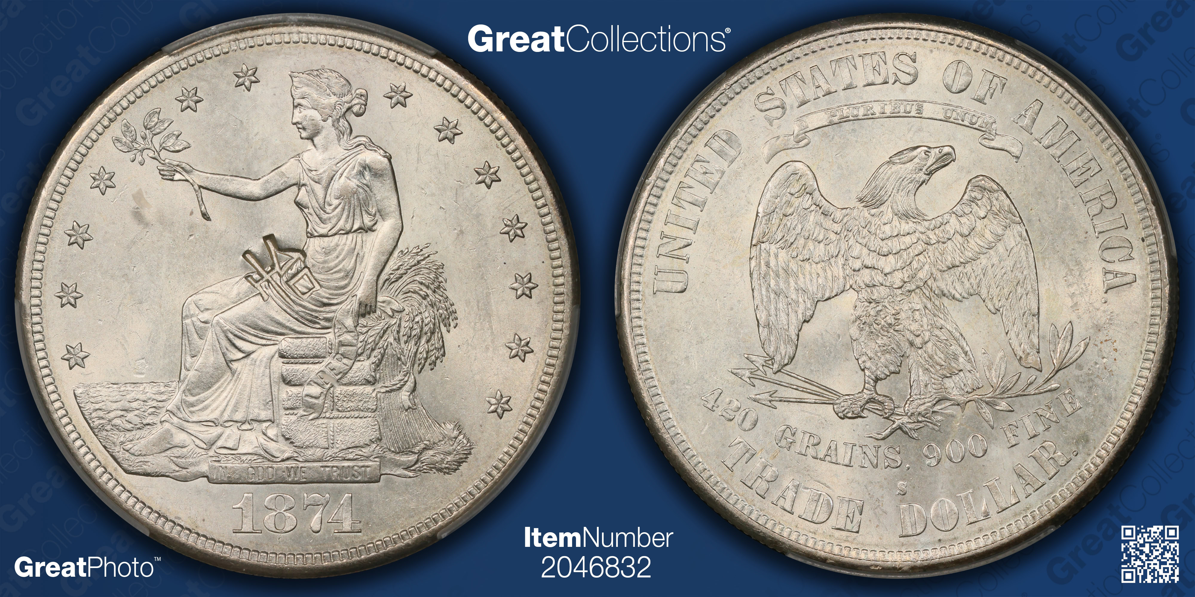1874-S Trade Silver Dollar Chop Mark CACG MS-63 (Item 2046832 ...