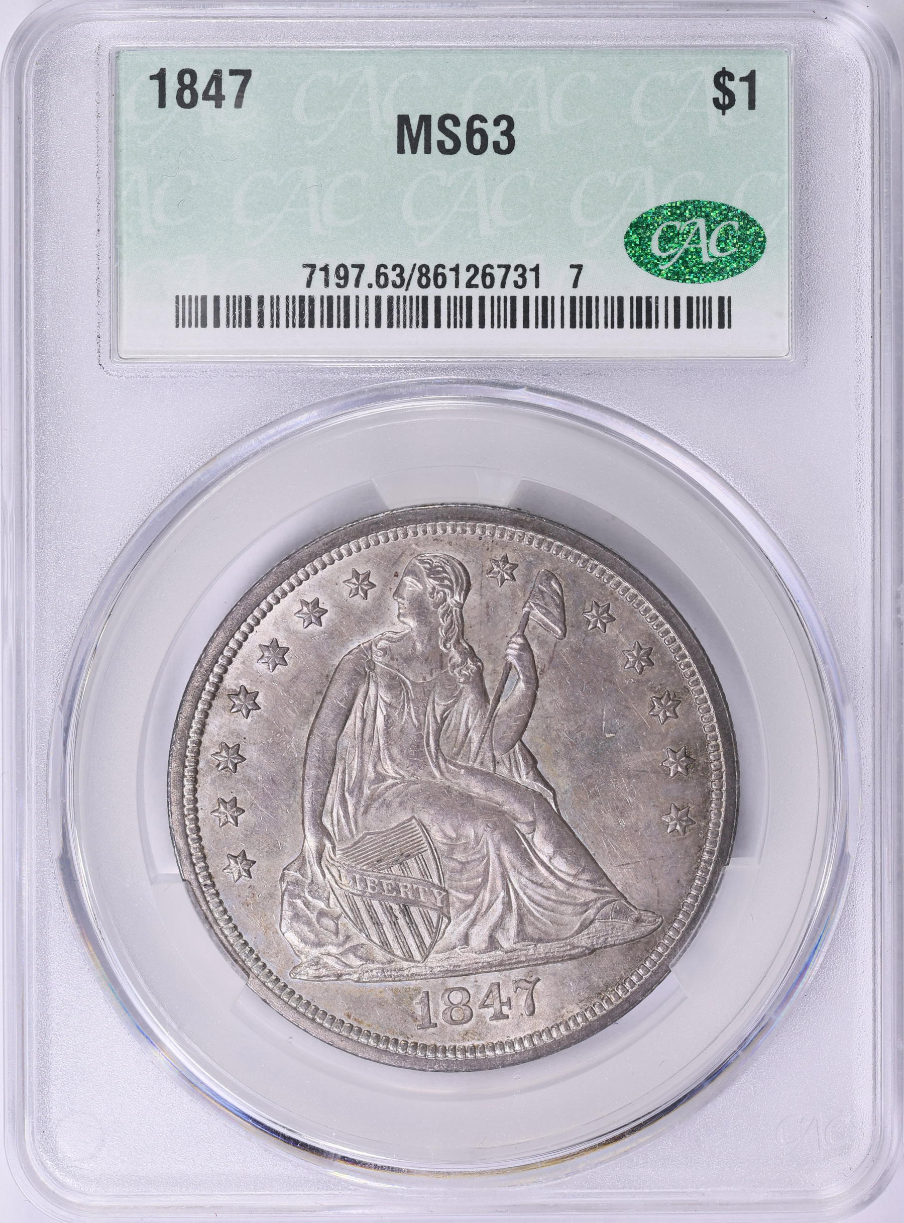 1847 Seated Liberty Silver Dollar CACG MS-63 (Item 2046836 ...