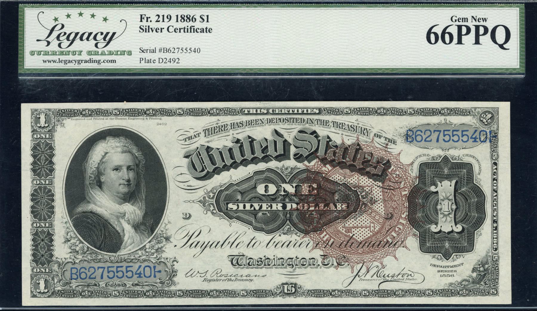 Fr. 219 1886 $1 Silver Certificate Note Rosecrans / Huston Legacy Gem ...