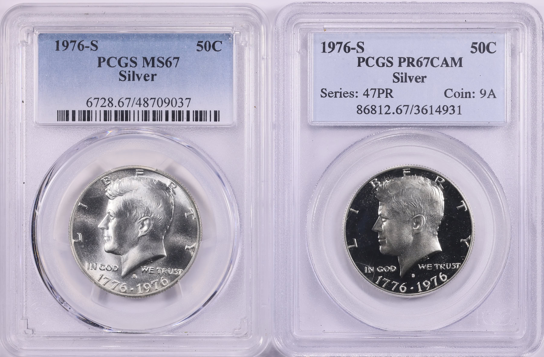 1976-S Kennedy Half Dollar Silver PCGS MS-67/Proof-67 CAMEO (2 Coins ...