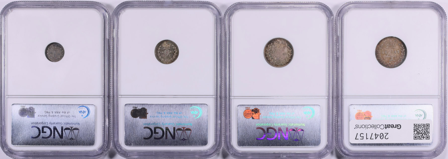 Great Britain 1847 Silver 1p, 2p, 3p & 4p Maundy Set KM-MD97 NGC MS-62 ...