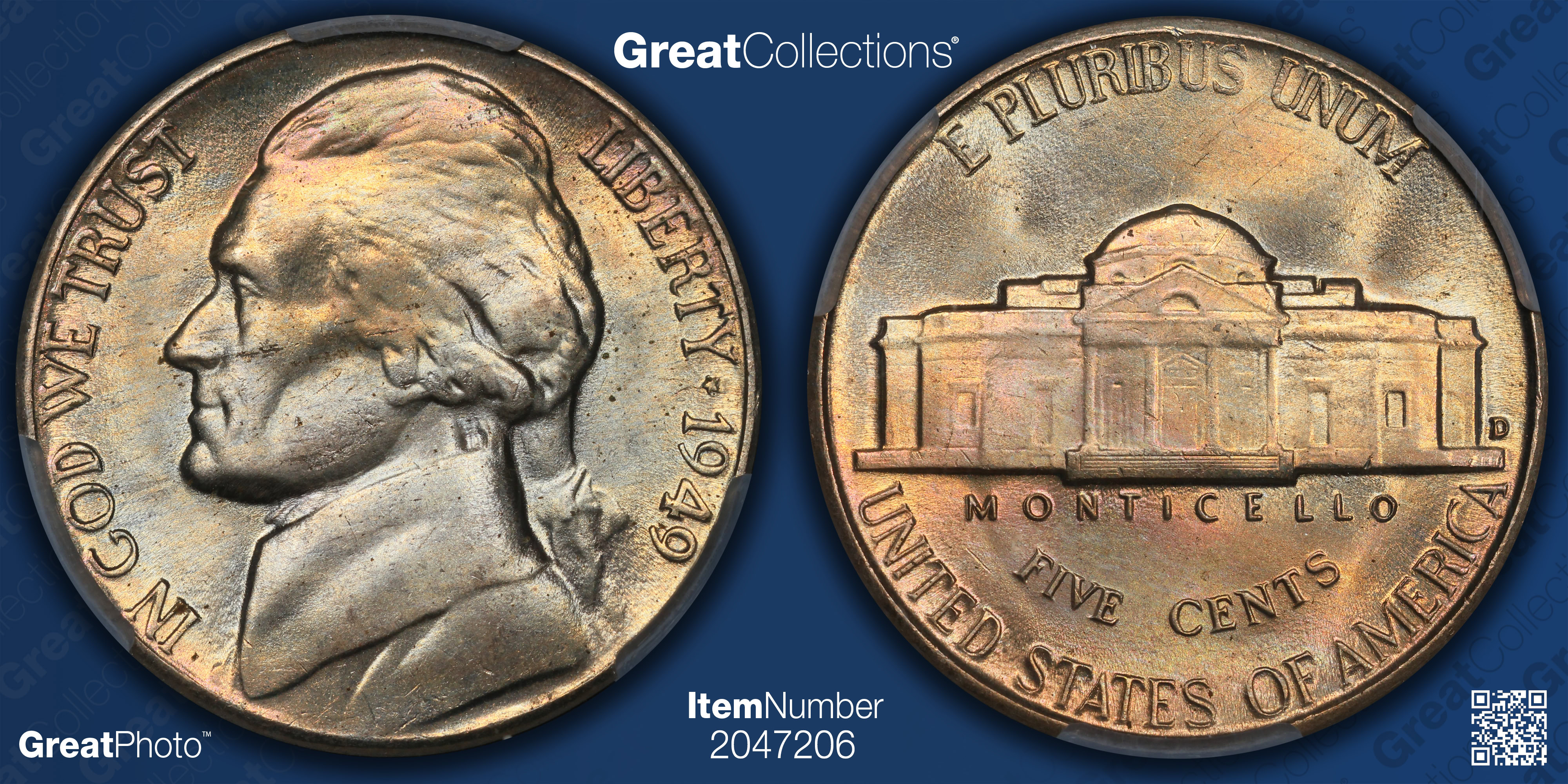 1949-D Jefferson Nickel CACG MS-65 (Toned) (Item 2047206 ...