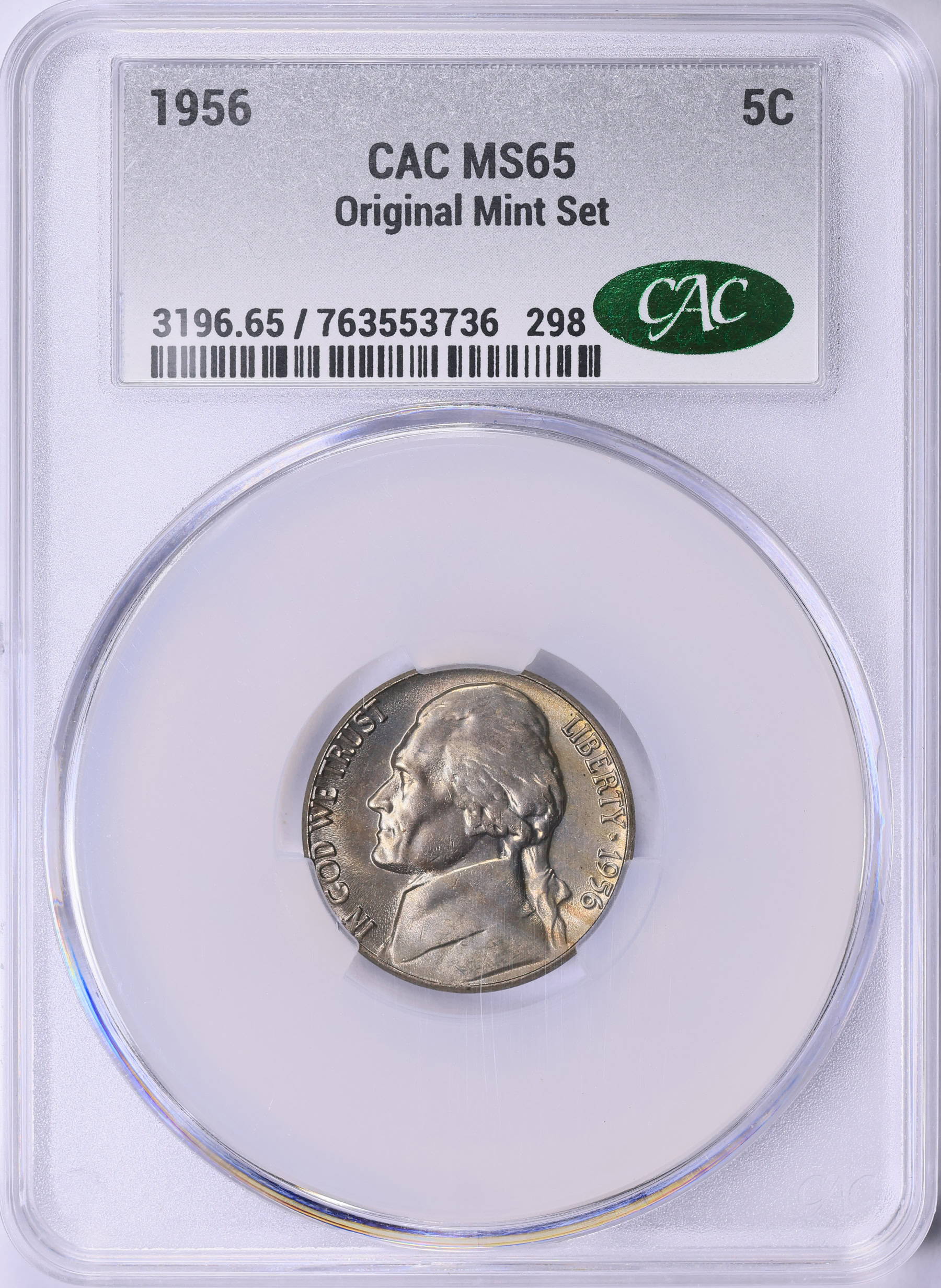 1956 Jefferson Nickel CACG MS-65 (Toned) (Item 2047219 ...