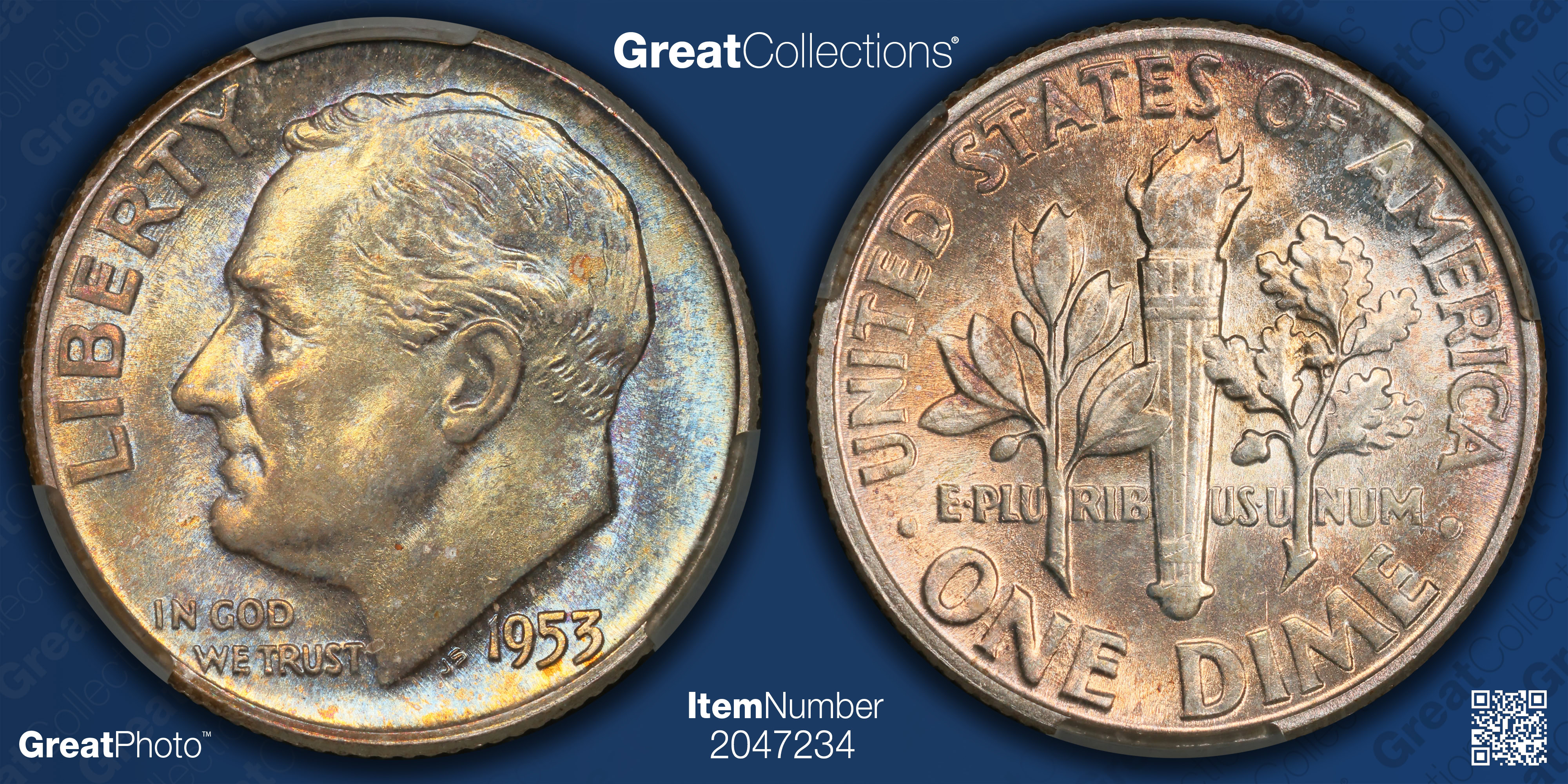 1953 Roosevelt Dime CACG MS-66 (Toned) (Item 2047234 ...
