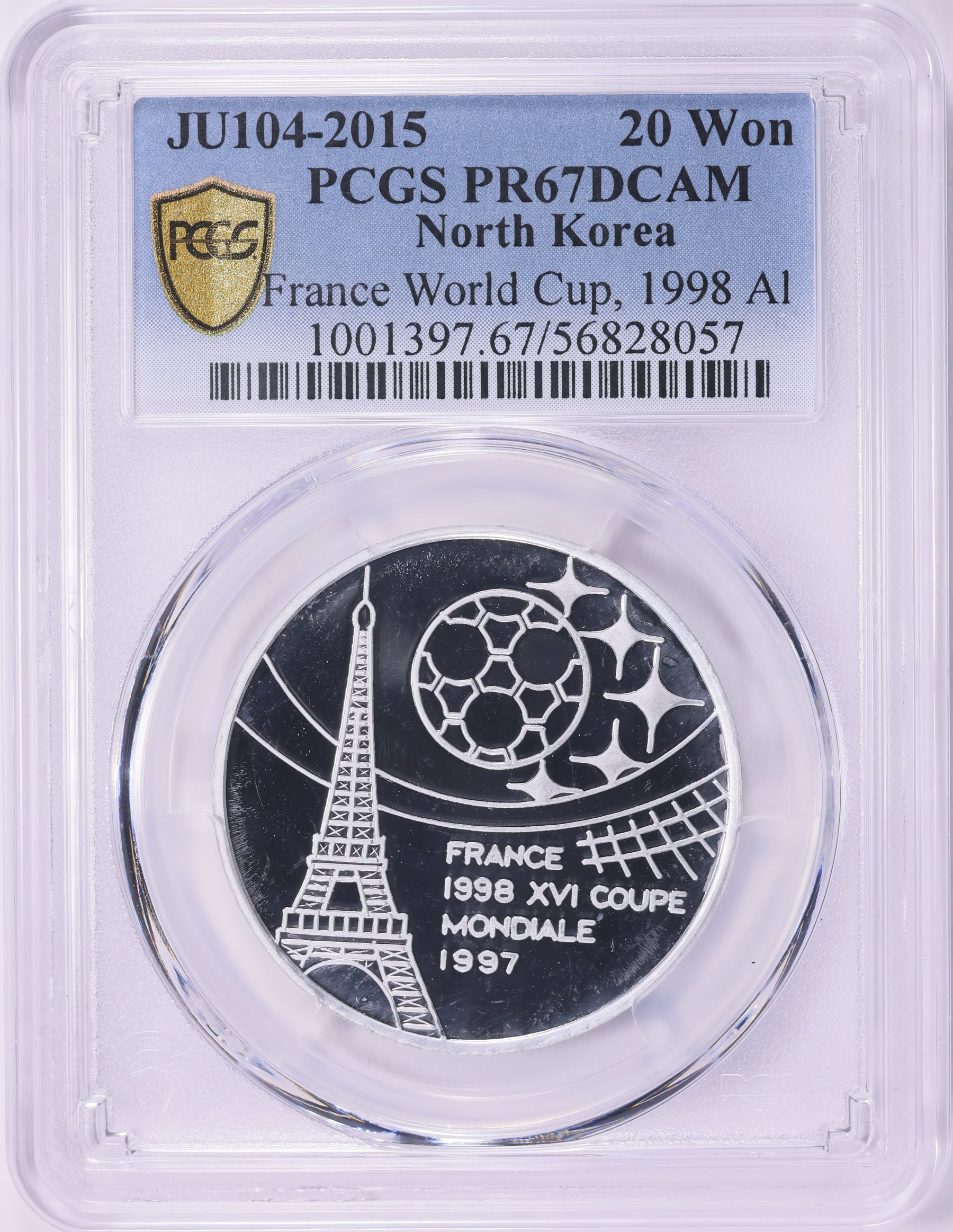 North Korea JU 104 (2015) 20 Won 1998 France World Cup PCGS Proof-67 ...