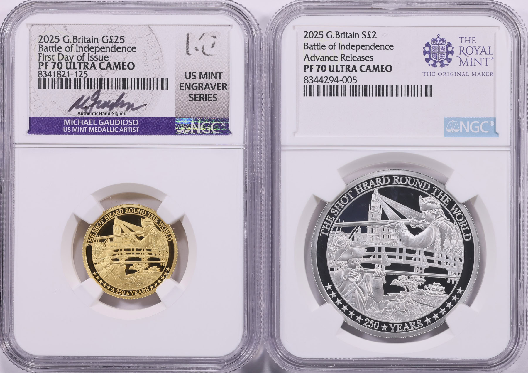 Great Britain 2025 Gold £25 & Silver £2 Battles of Lexington and ...