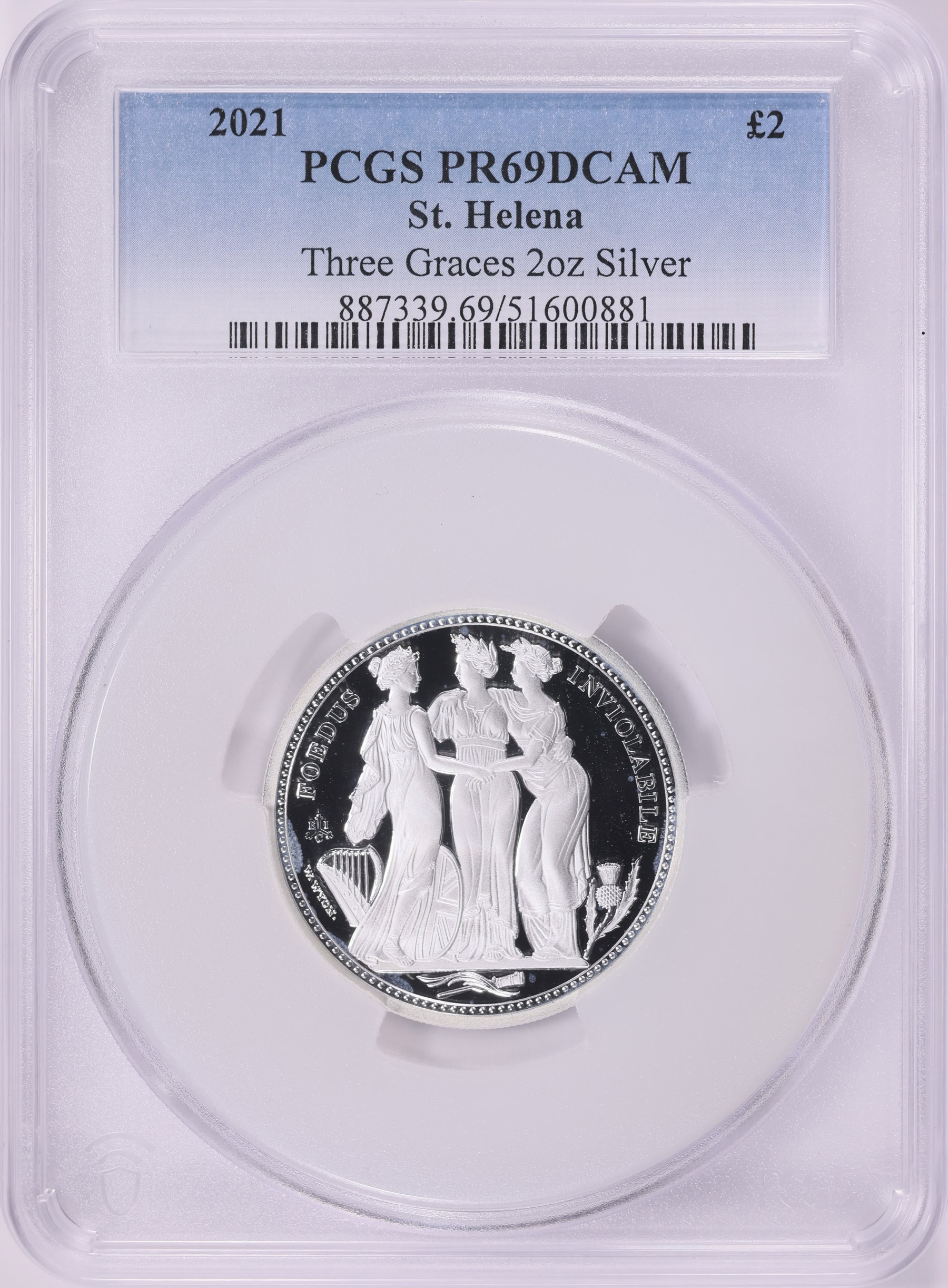 St. Helena 2021 Silver £2 The Three Graces PCGS Proof-69 DCAM (ASW = 1. ...