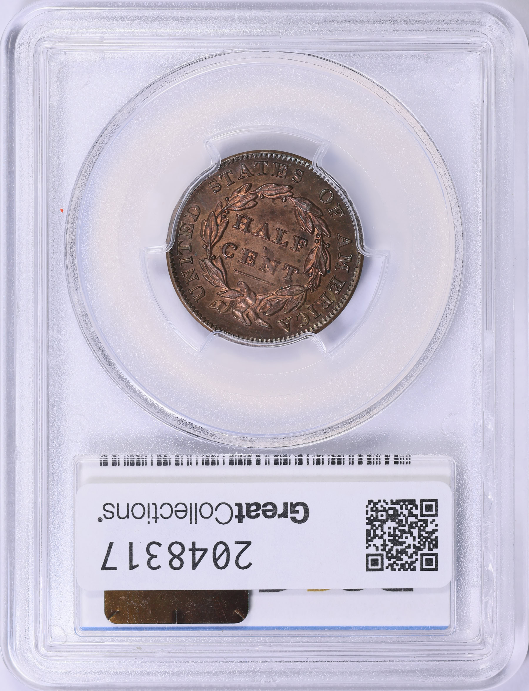 1835 Classic Half Cent PCGS Proof-65 BN (CAC Green) (Norweb-McGuigan ...