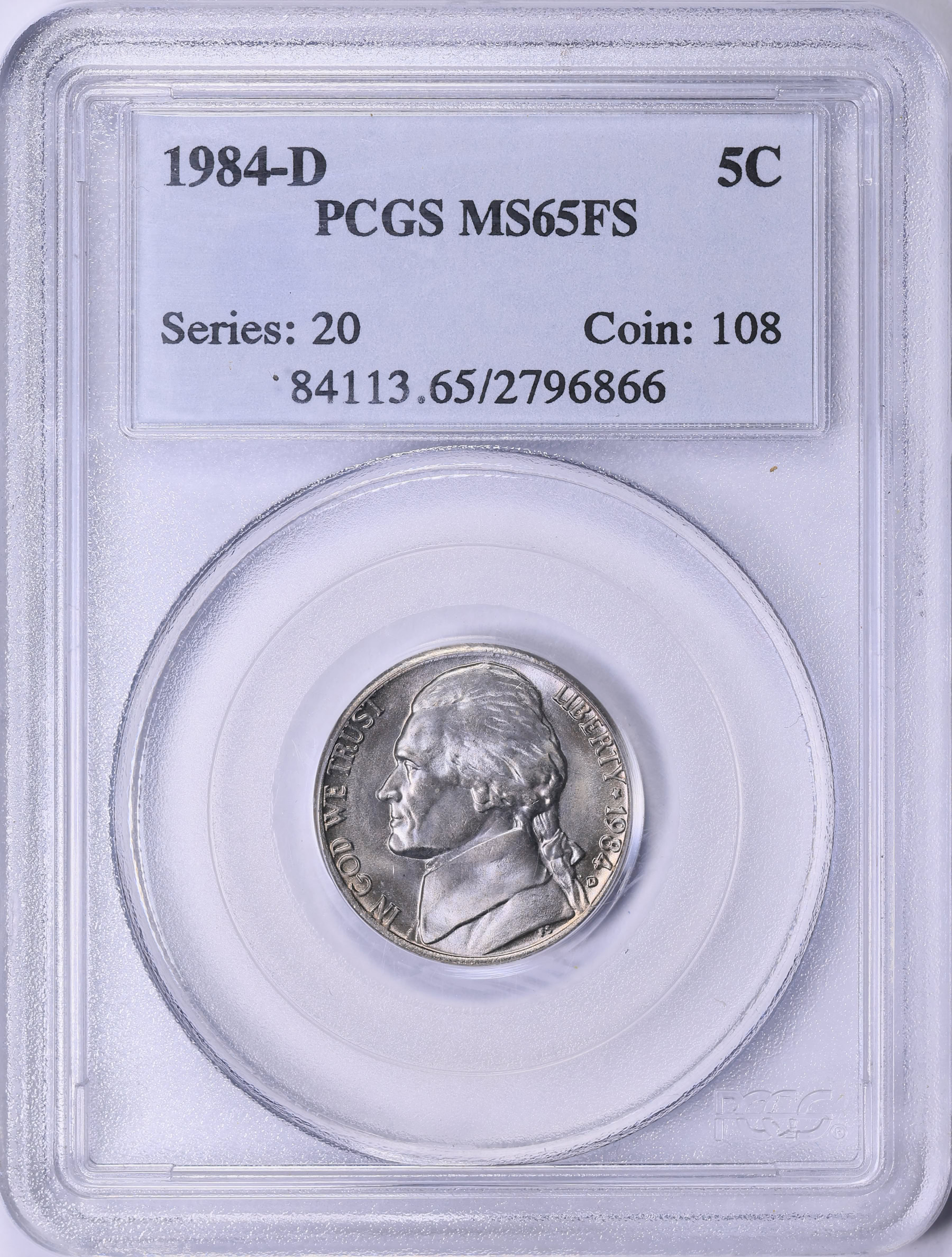 1984-D Jefferson Nickel PCGS MS-65 FS (Item 2048617) | GreatCollections ...