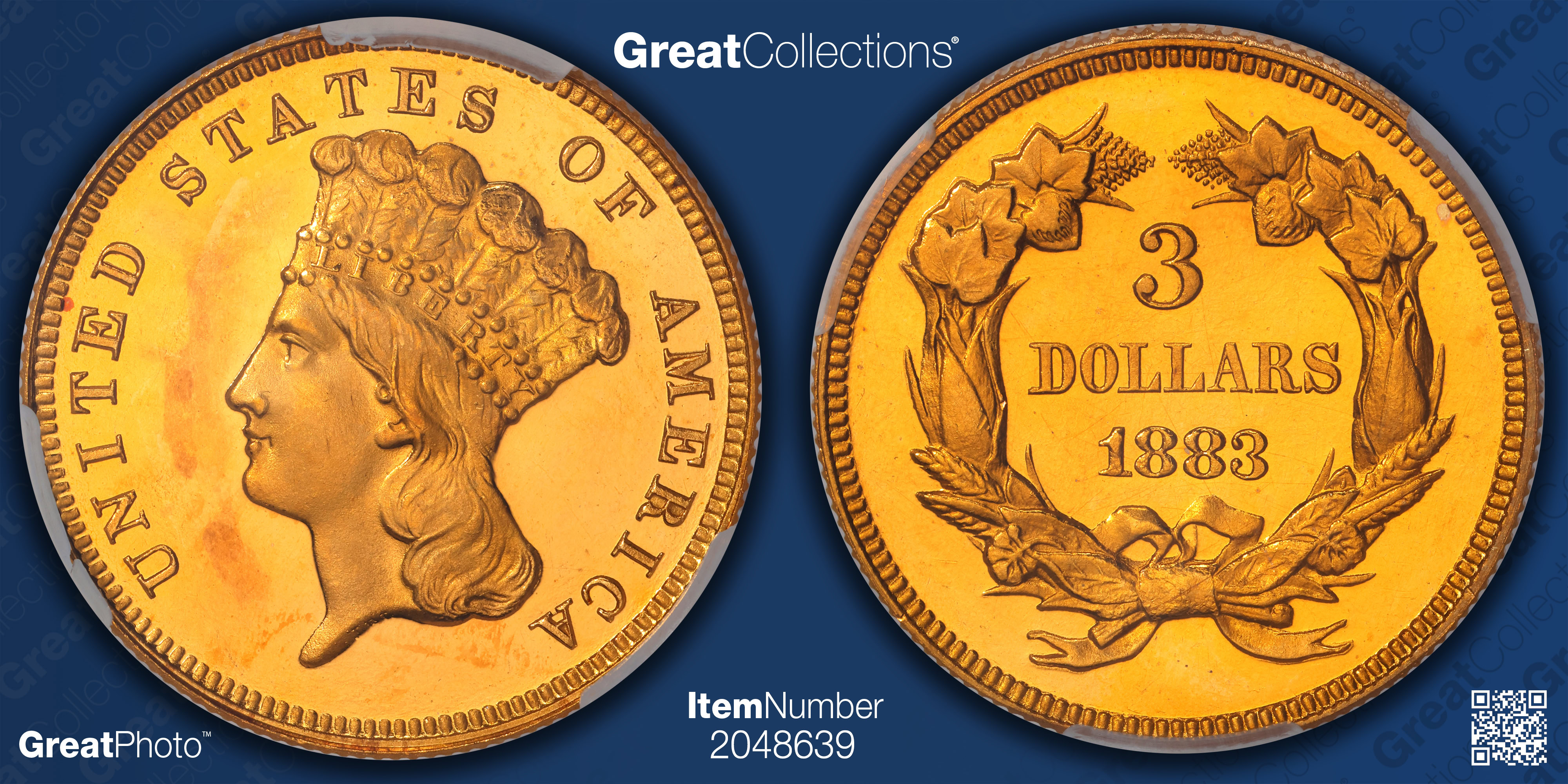 1883 Three-Dollar Gold Piece CACG Proof-66 DCAM (Item 2048639 ...