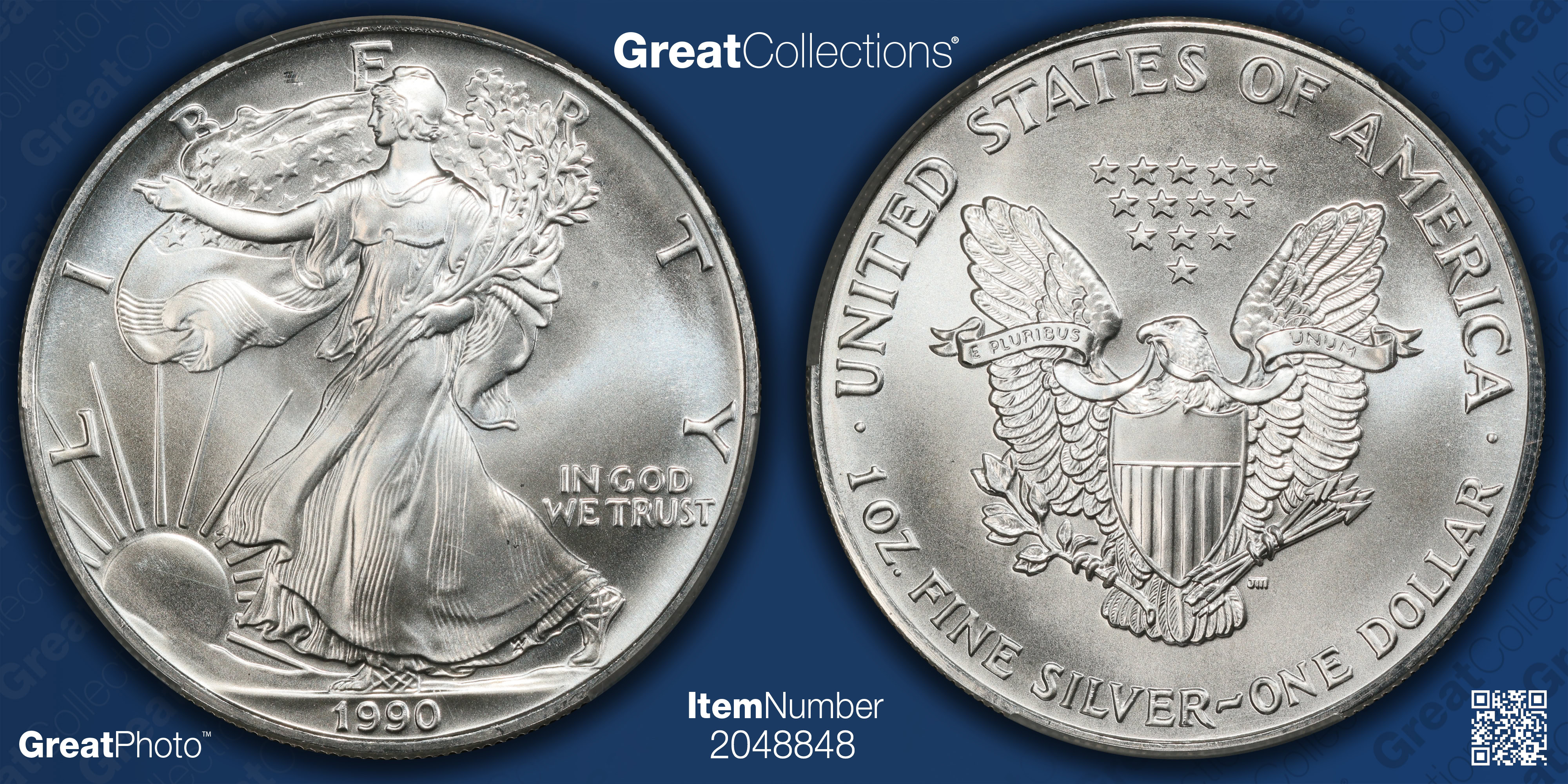 1990 $1 Silver Eagle CACG MS-69 (Item 2048848) | GreatCollections Coin ...