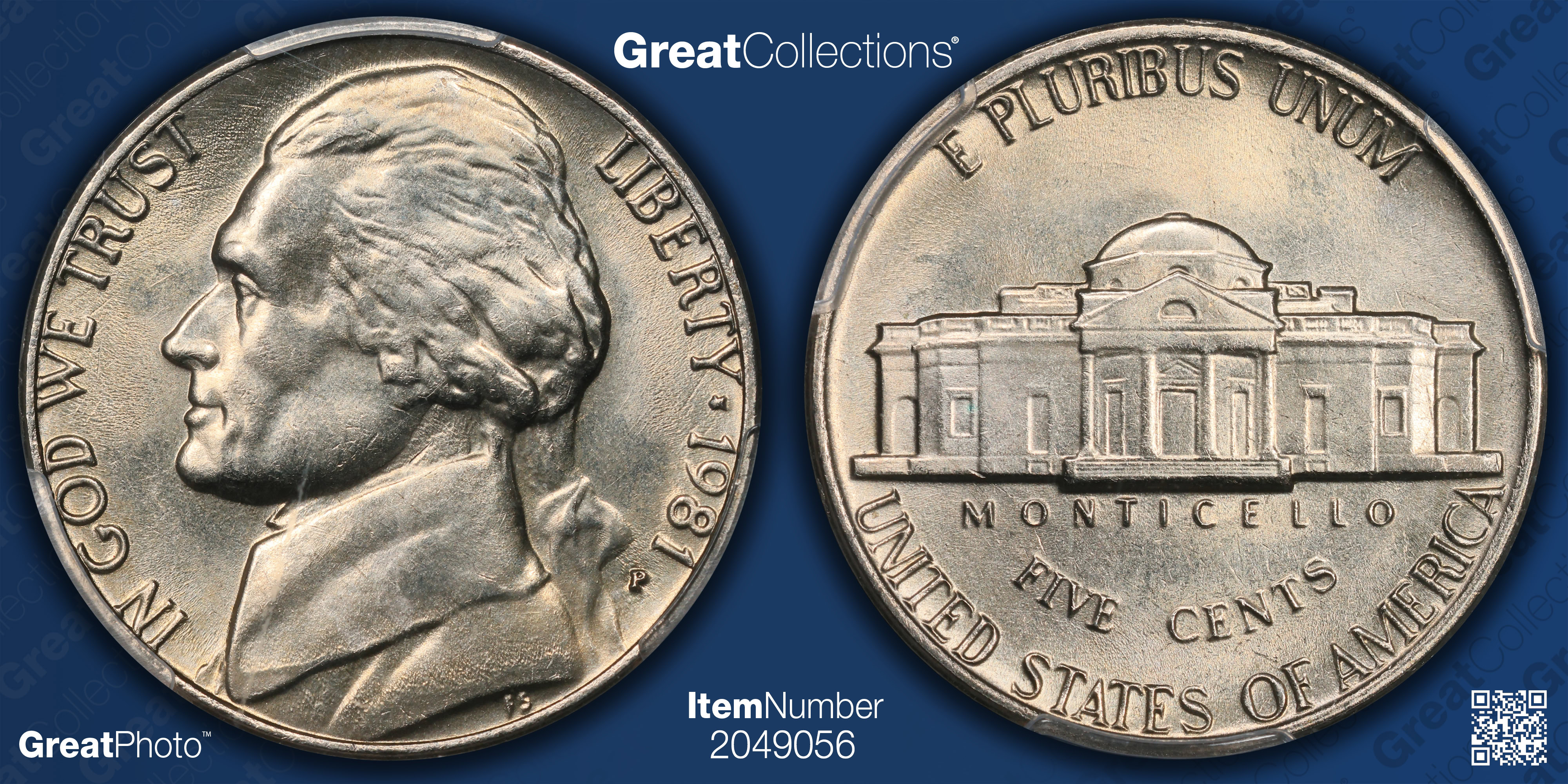 1981-P Jefferson Nickel PCGS MS-66 FS (Item 2049056) | GreatCollections ...