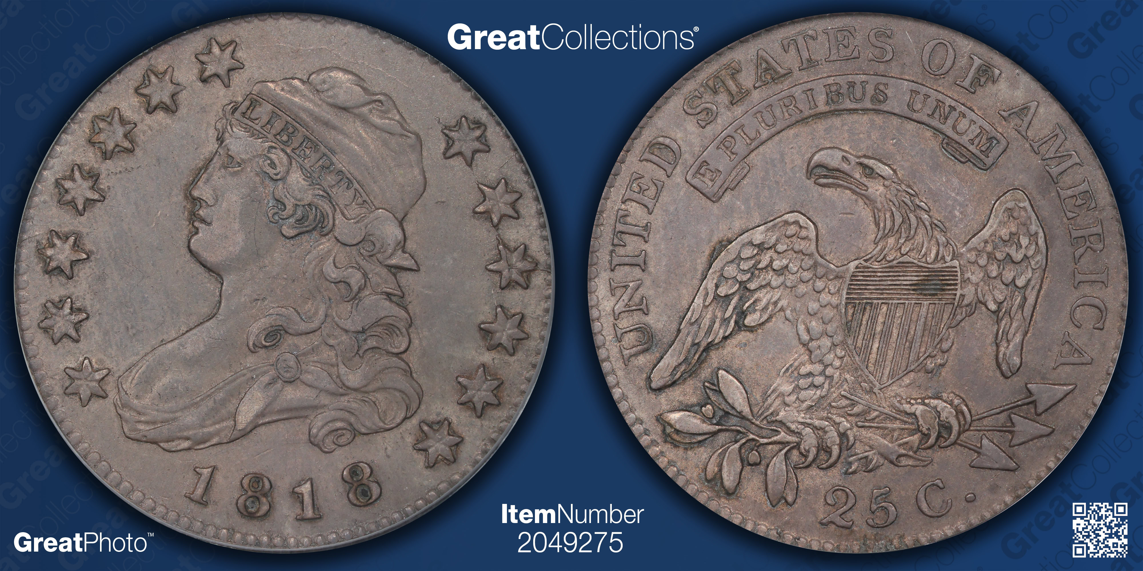 1818 Capped Bust Quarter PCGS XF-45 (CAC Green) (Item 2049275 ...