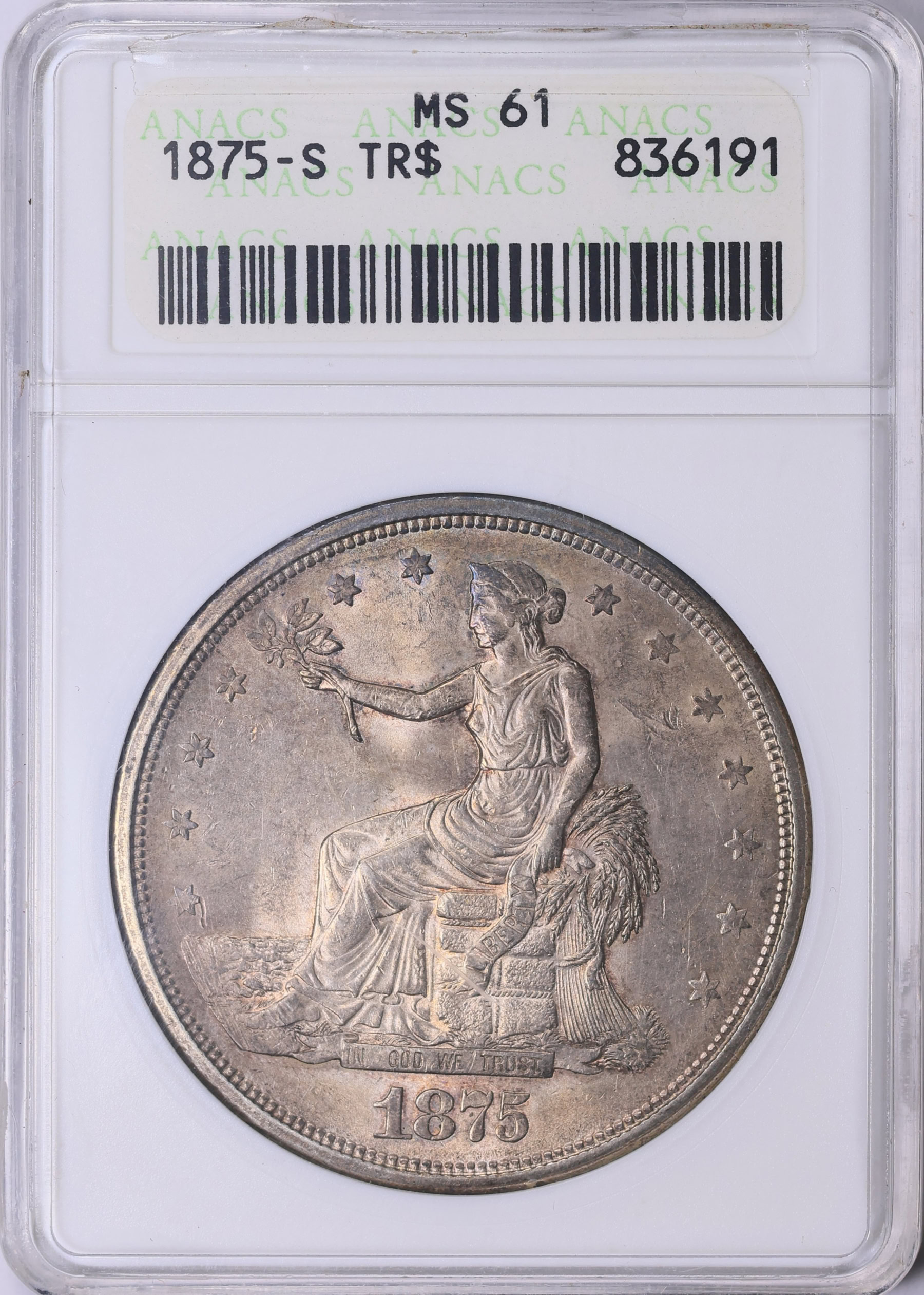 1875-S Trade Silver Dollar ANACS MS-61 OH (Toned) (Item 2049282 ...