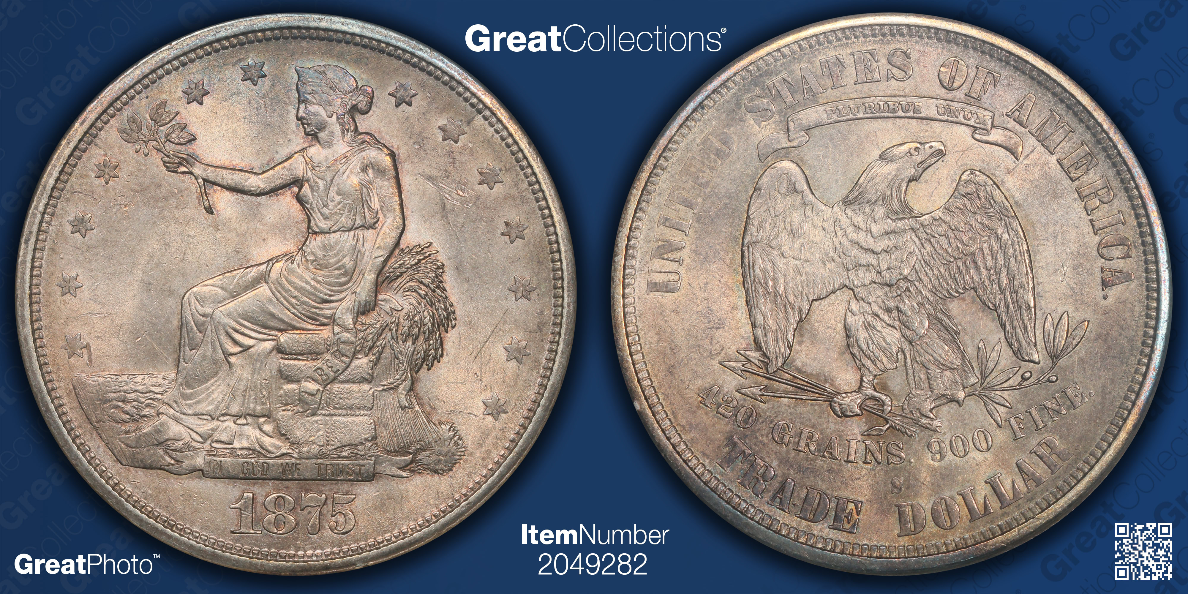 1875-S Trade Silver Dollar ANACS MS-61 OH (Toned) (Item 2049282 ...