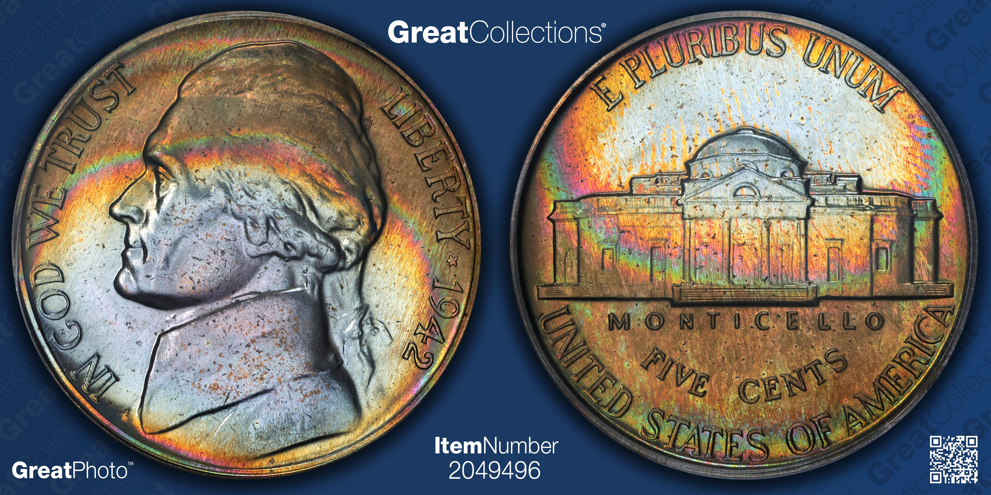 1942 Jefferson Nickel Type 1 PCGS Proof-66 (CAC Green) (Toned) (Item ...