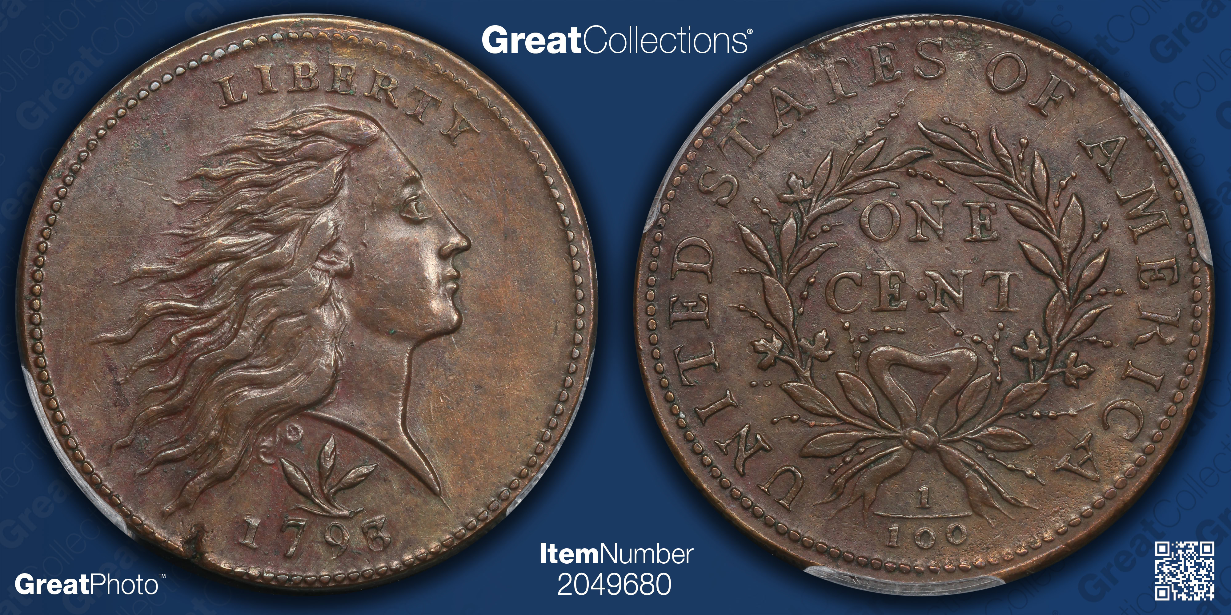 1793 Wreath Cent Vine and Bars Edge Sheldon 8 PCGS AU-50 BN (CAC Gold ...