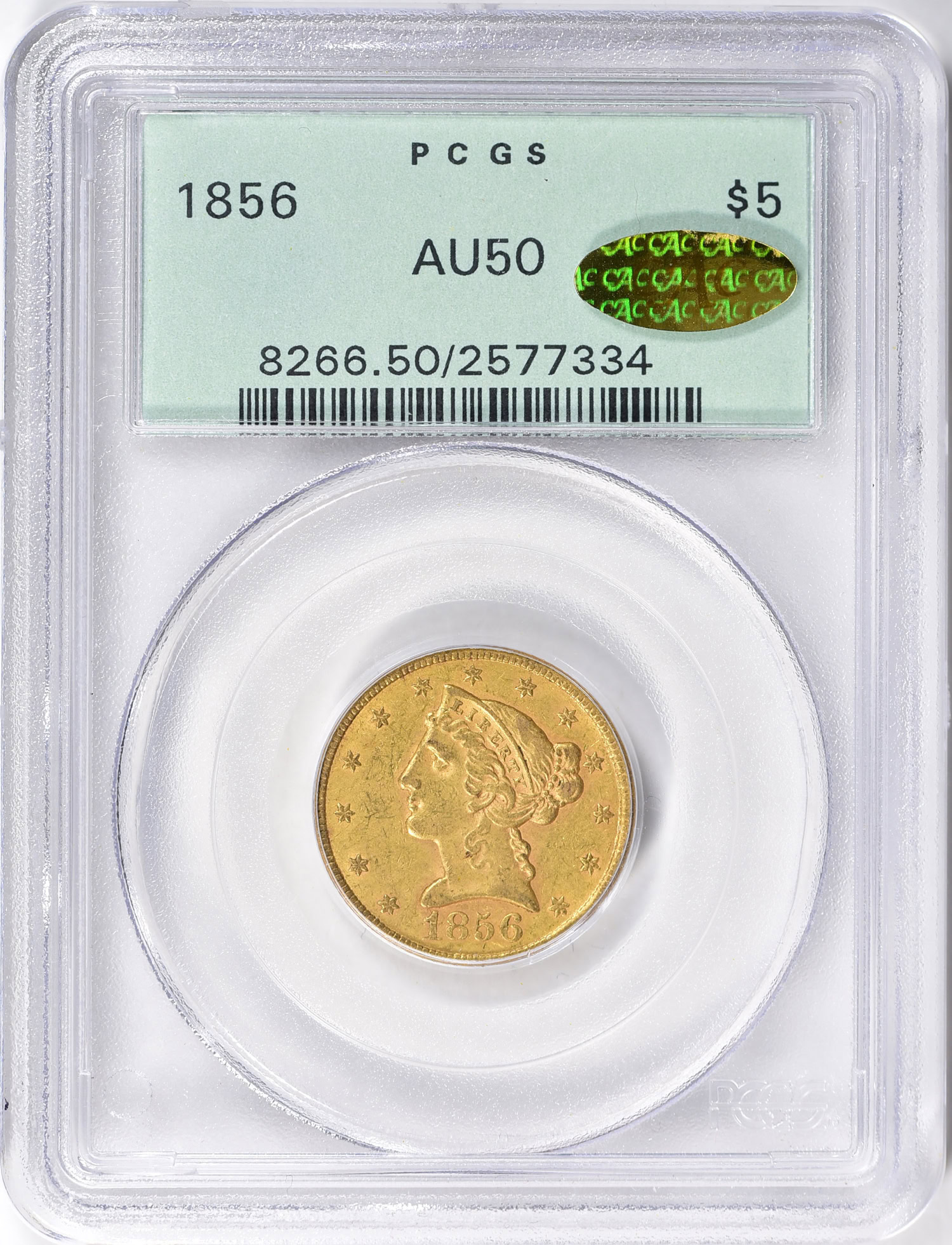 1856 Liberty Gold Half Eagle PCGS AU-50 (CAC Gold) OGH (Item 2049683 ...