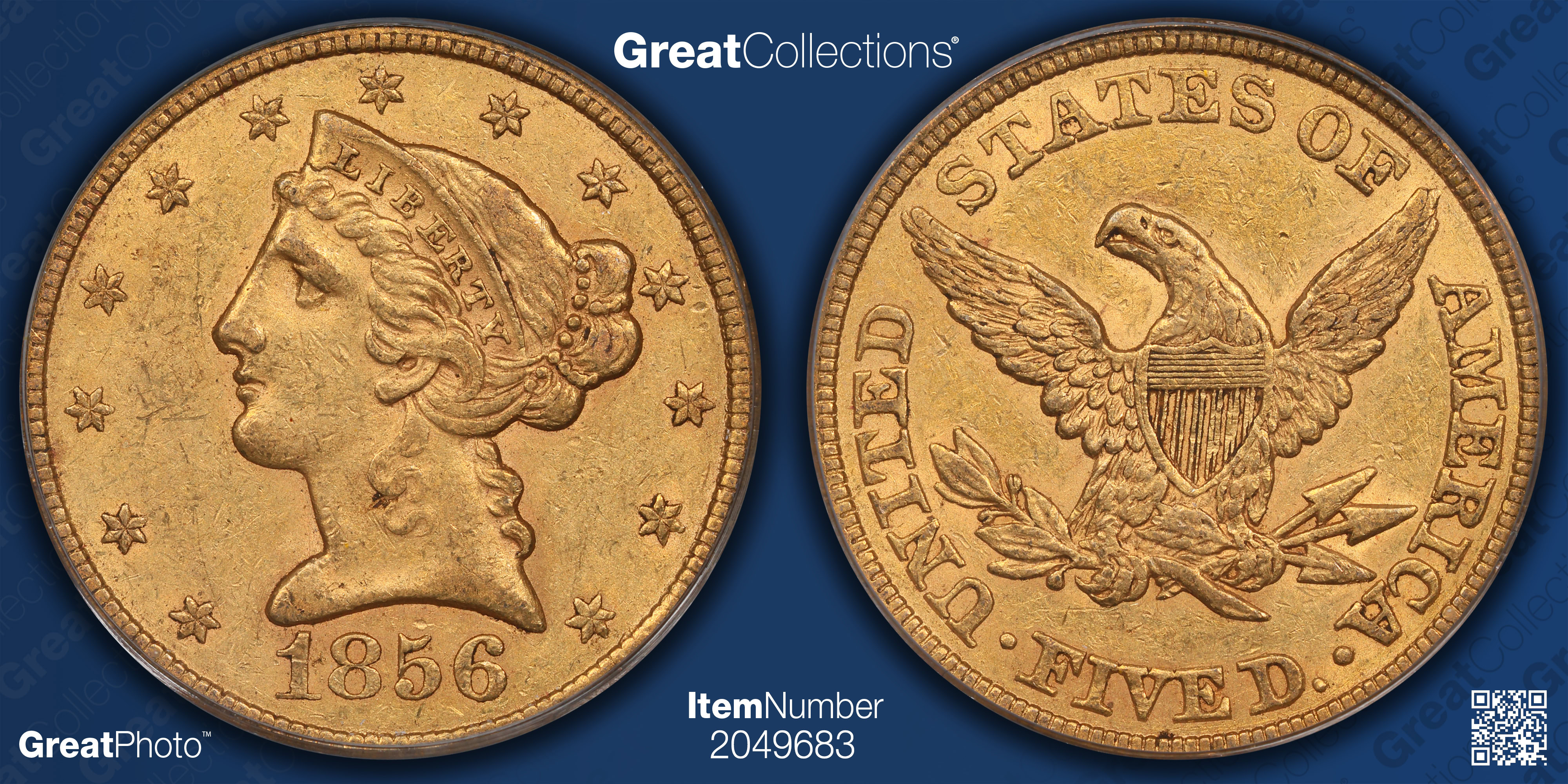 1856 Liberty Gold Half Eagle PCGS AU-50 (CAC Gold) OGH (Item 2049683 ...
