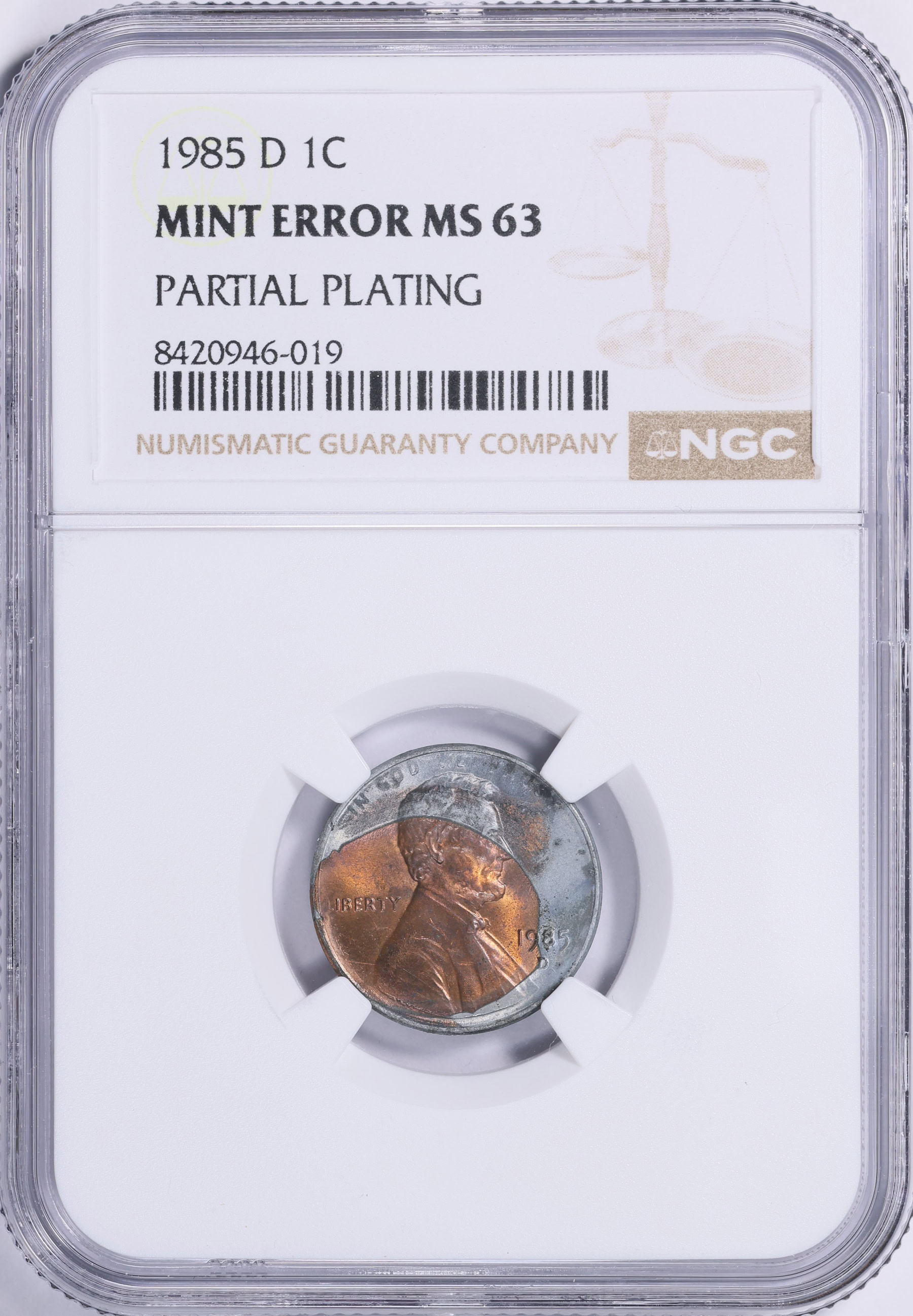 Mint Error 1985-D Lincoln Cent Partial Plating NGC MS-63 | NGC Cert ...