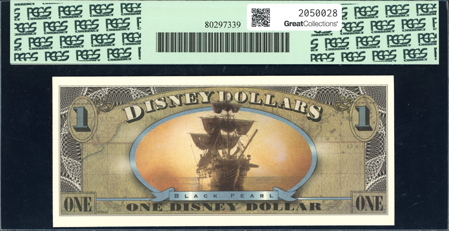 2007 Disneyland $1 Disney Dollar Note Curse of the Black Pearl / Black ...
