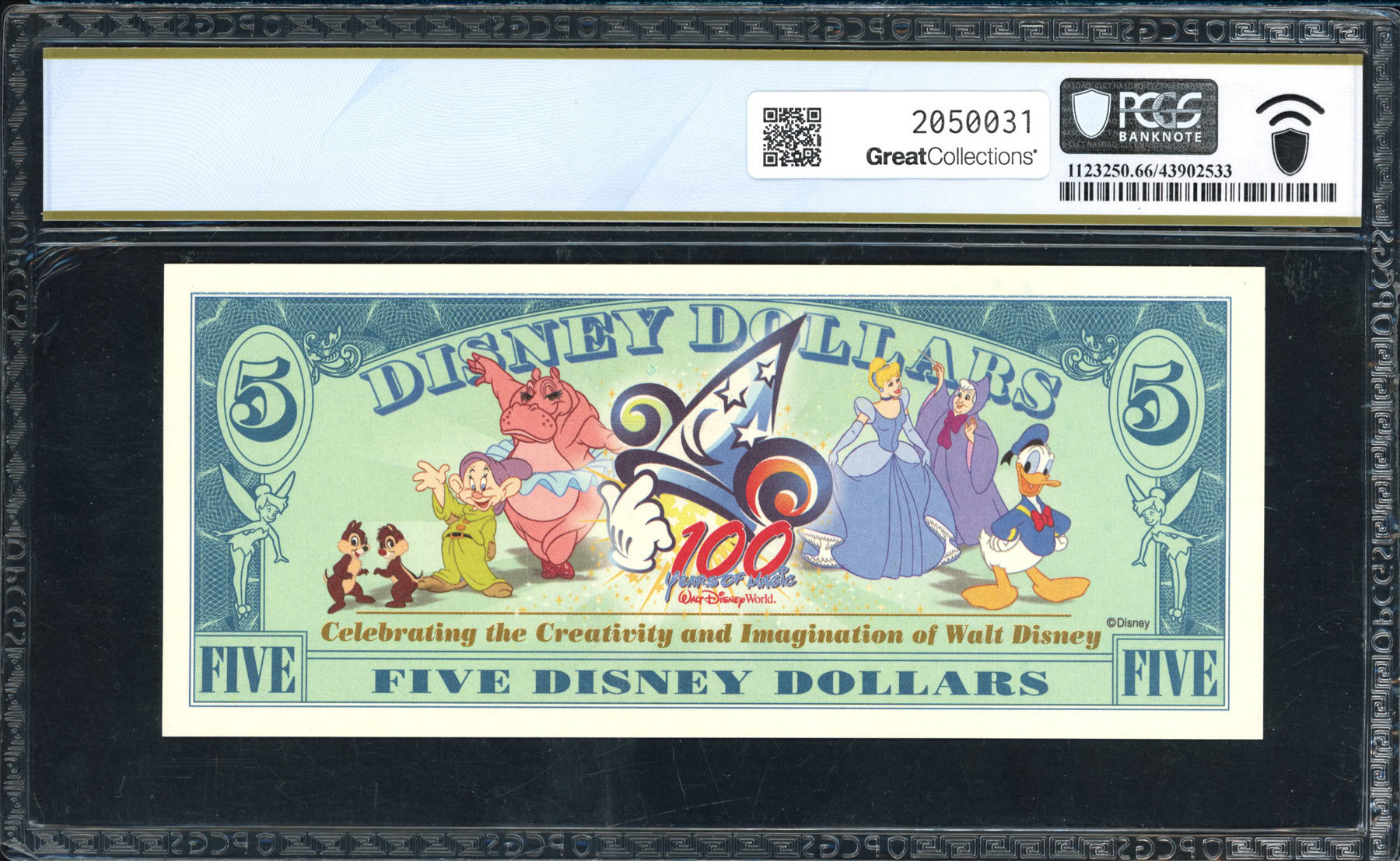 2002 Disneyland $5 Disney Dollar Note Snow White / 100 Years of Magic ...