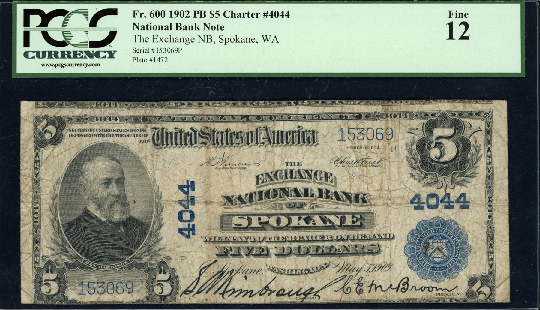 Fr. 600 Spokane, Washington 1902 $5 Plain Back Note The Exchange ...