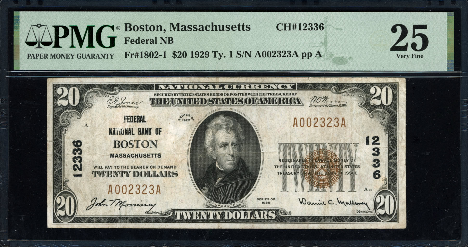 Fr. 1802-1 Boston, Massachusetts 1929 Type 1 $20 Note Federal National ...