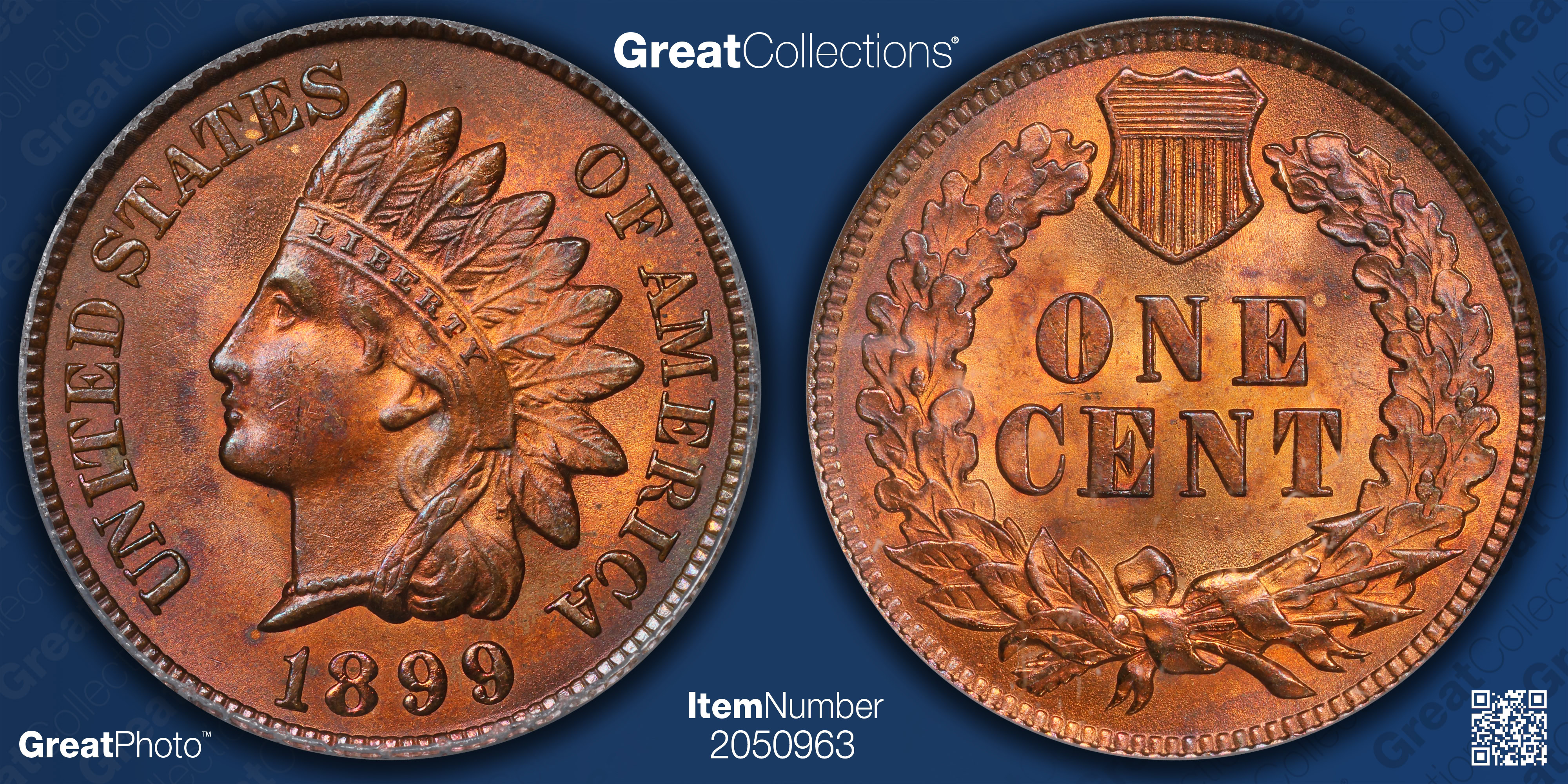 1899 Indian Cent ICG MS-64 RB (Item 2050963) | GreatCollections Coin ...
