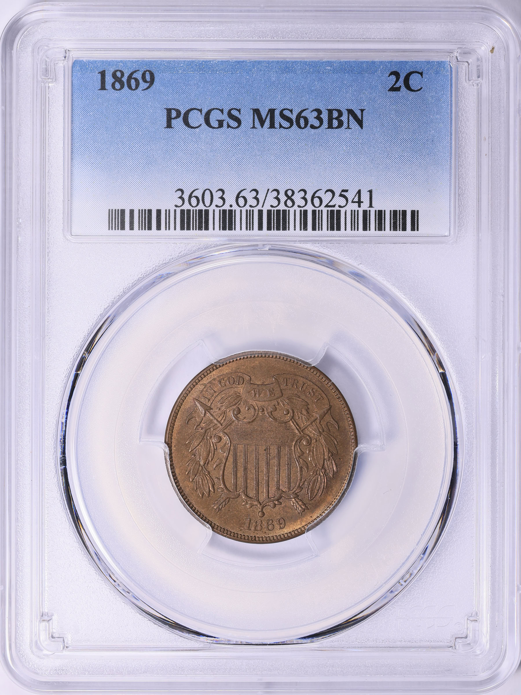 1869 Two-Cent Piece PCGS MS-63 BN (Item 2051161) | GreatCollections ...