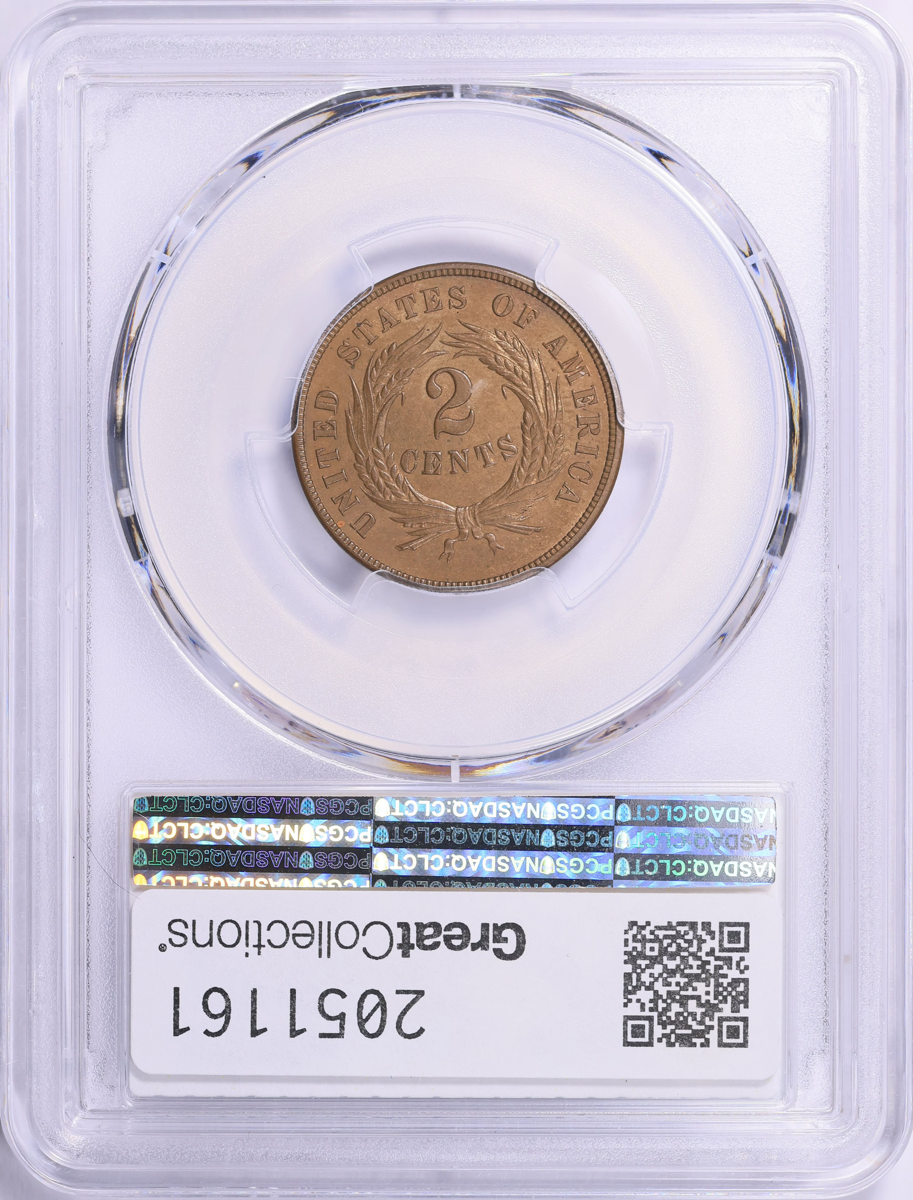 1869 Two-Cent Piece PCGS MS-63 BN (Item 2051161) | GreatCollections ...