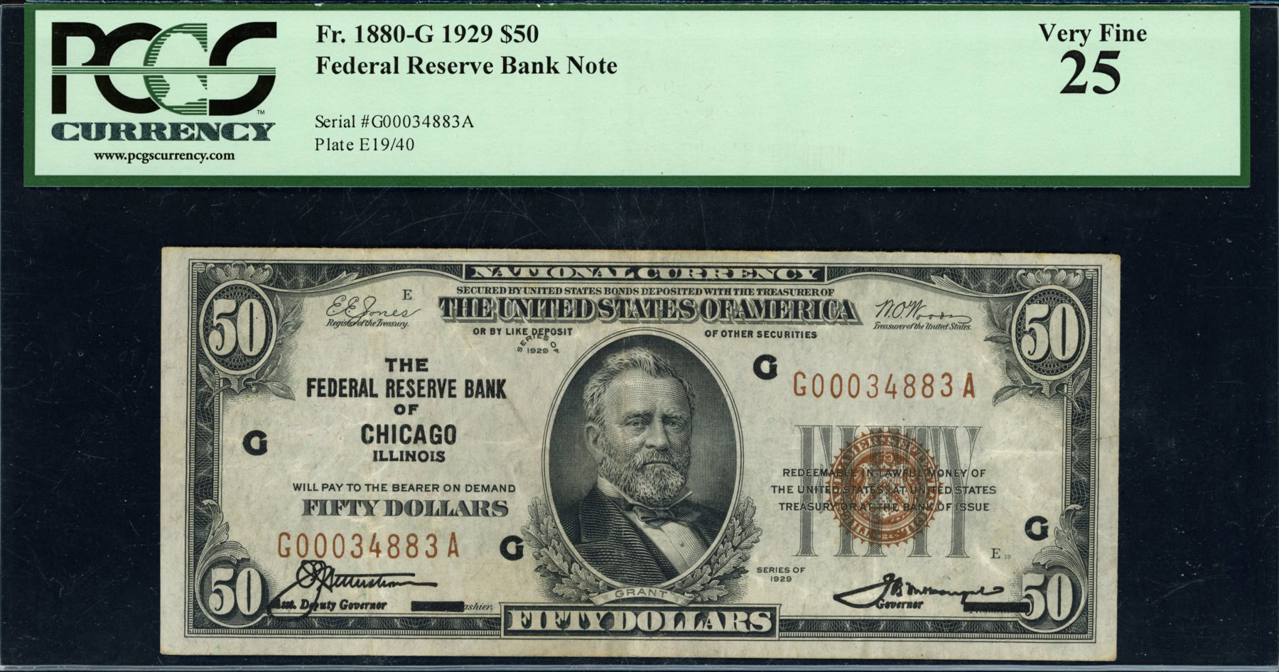 Fr. 1880-G (GA Block) 1929 $50 Chicago Federal Reserve Bank Note Jones ...
