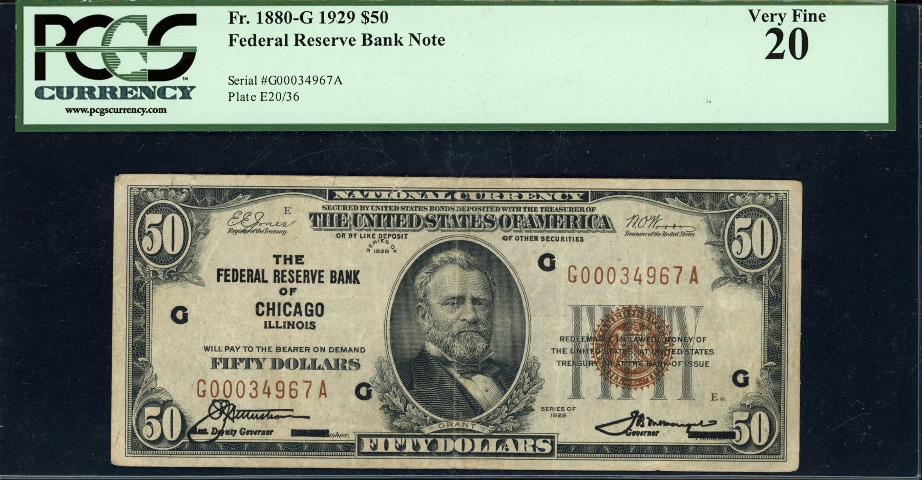 Fr. 1880-G (GA Block) 1929 $50 Chicago Federal Reserve Bank Note Jones ...
