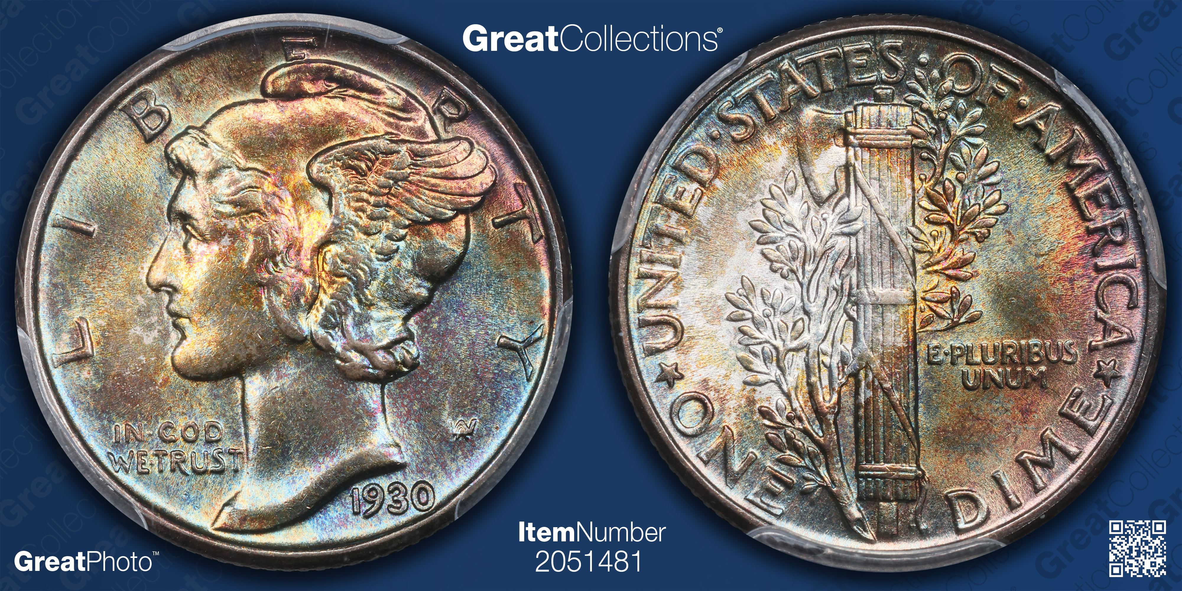 1930 Mercury Dime PCGS MS-64 (Toned) (Item 2051481) | GreatCollections ...