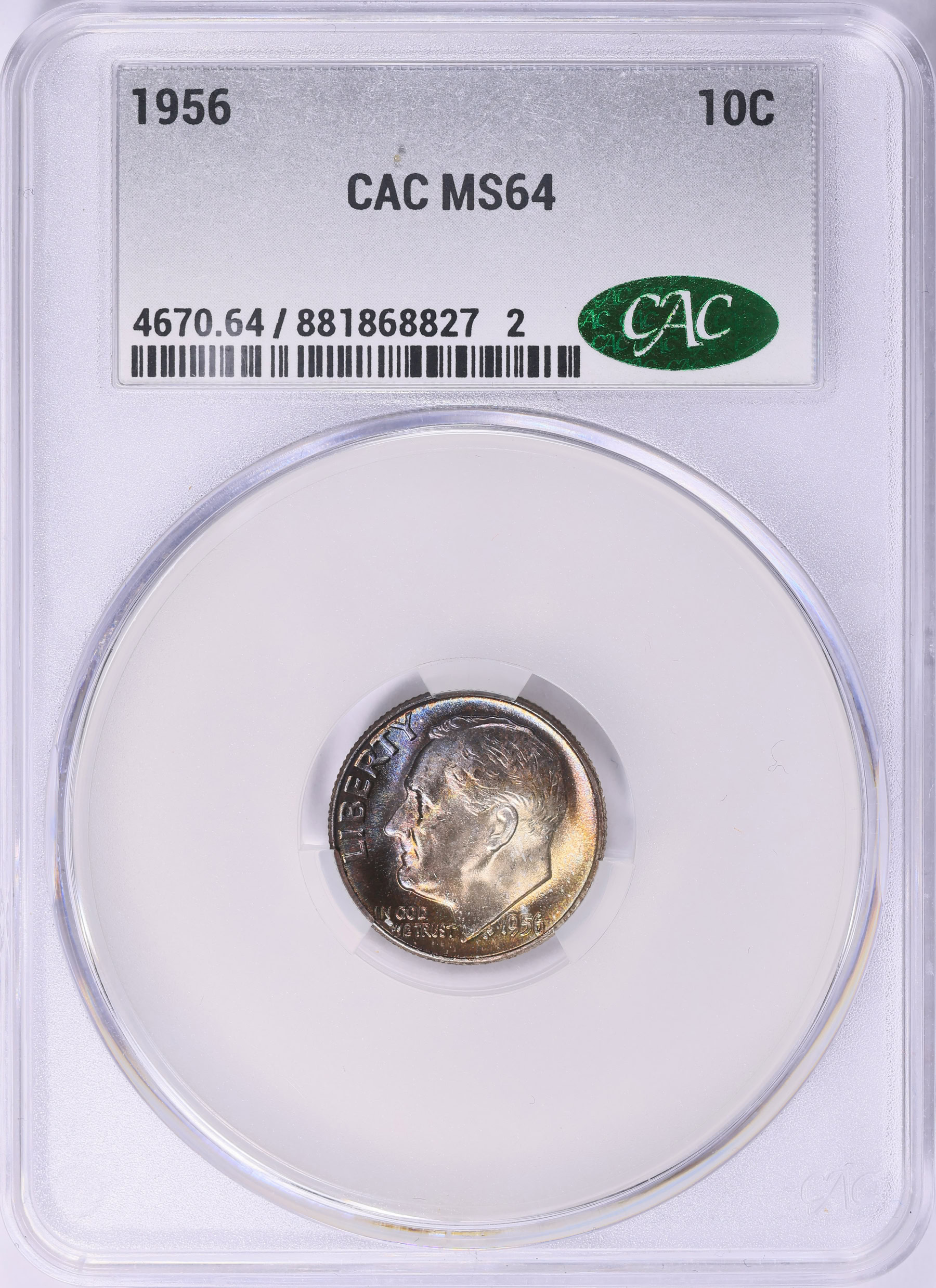 1956 Roosevelt Dime CACG MS-64 (Toned) (Item 2051540 ...