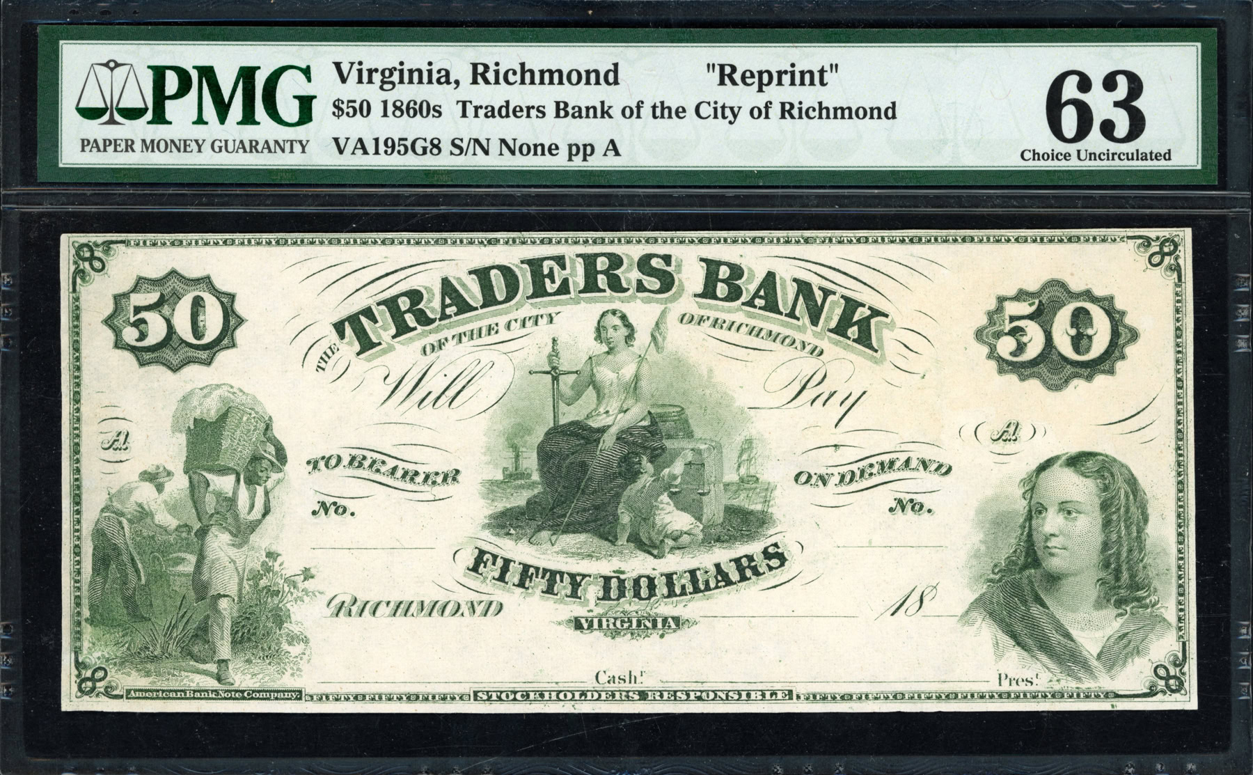 1860s Richmond, Virginia Traders Bank of the City of Richmond $50 ...