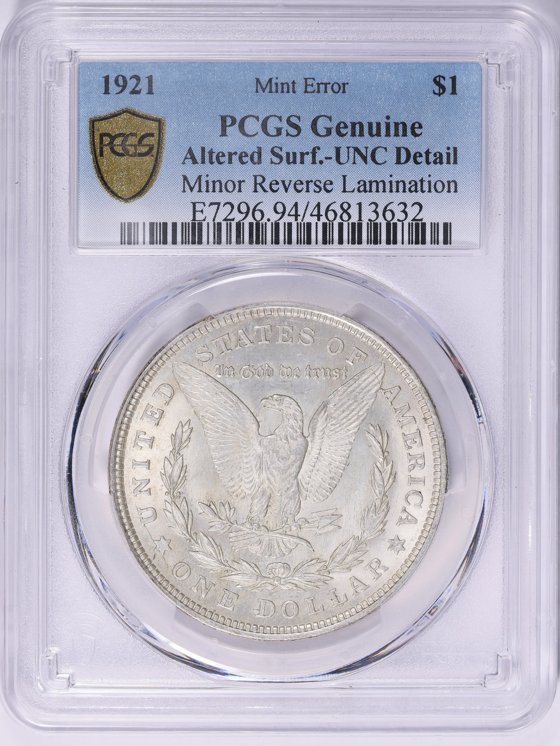 Mint Error 1921 Morgan Silver Dollar Minor Reverse Lamination PCGS ...
