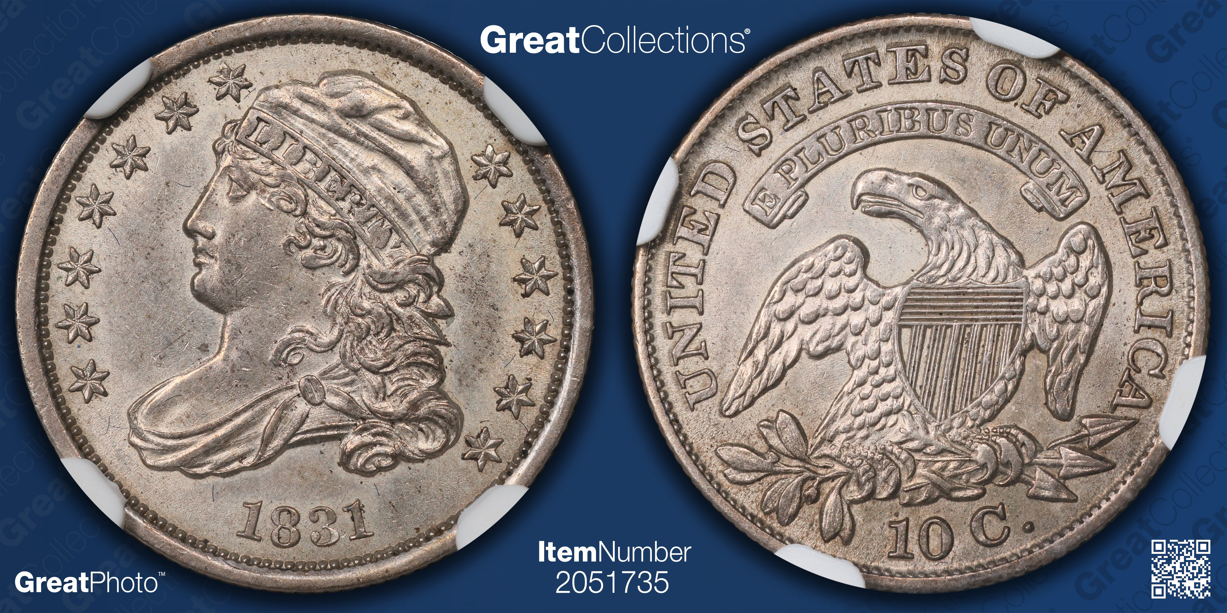 1831 Capped Bust Dime NGC AU-58 (Item 2051735) | GreatCollections Coin ...