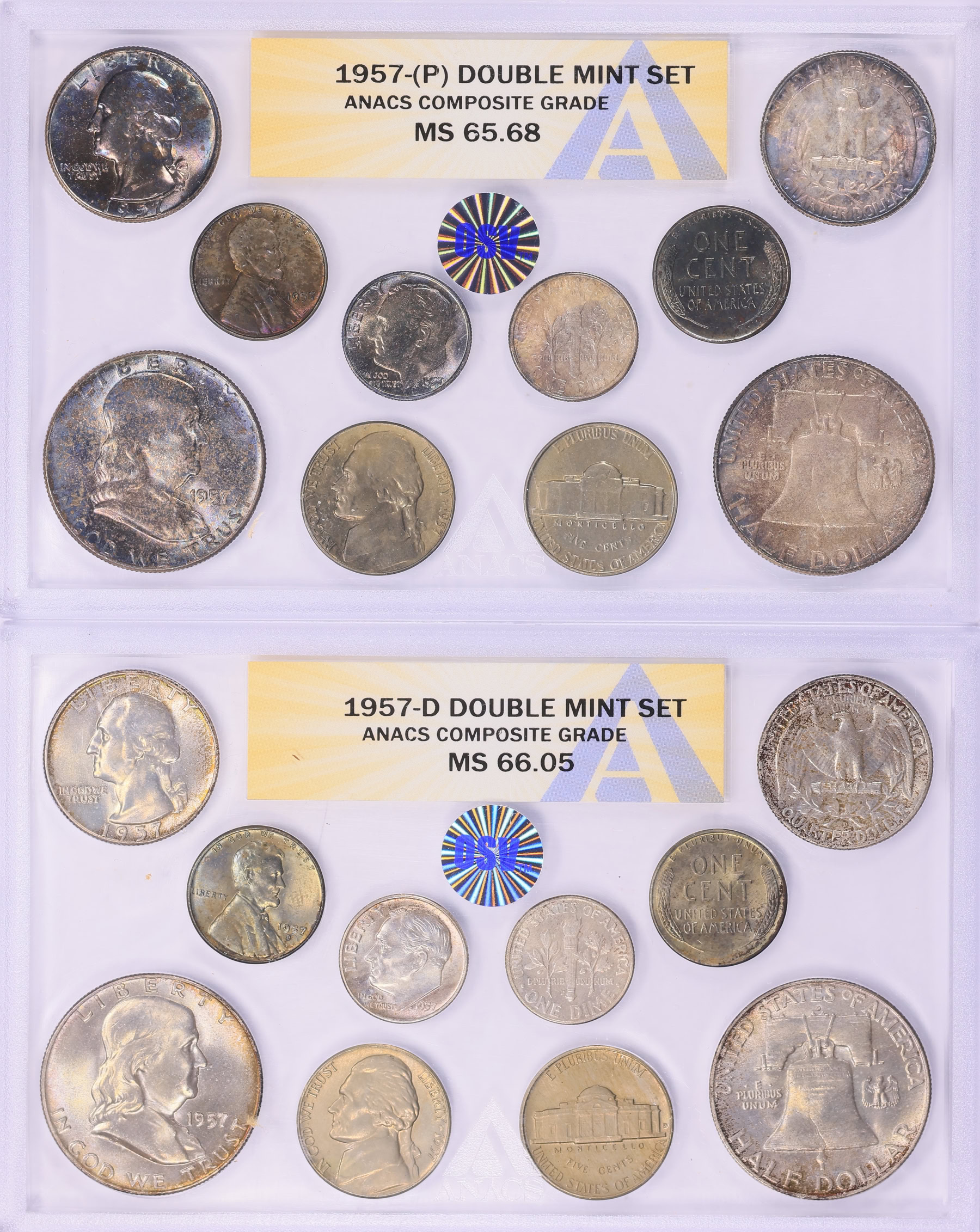1957 U.S. Mint Double Mint Set ANACS Composite Grades MS-65.68/66.05 ...