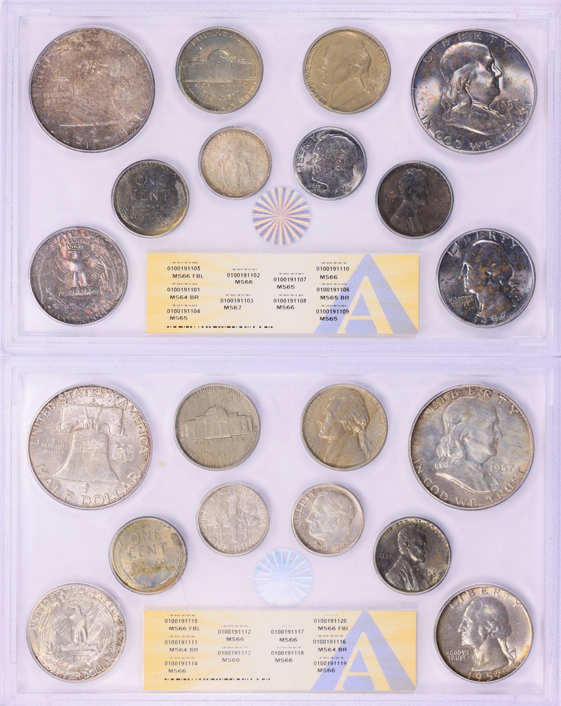 1957 U.S. Mint Double Mint Set ANACS Composite Grades MS-65.68/66.05 ...