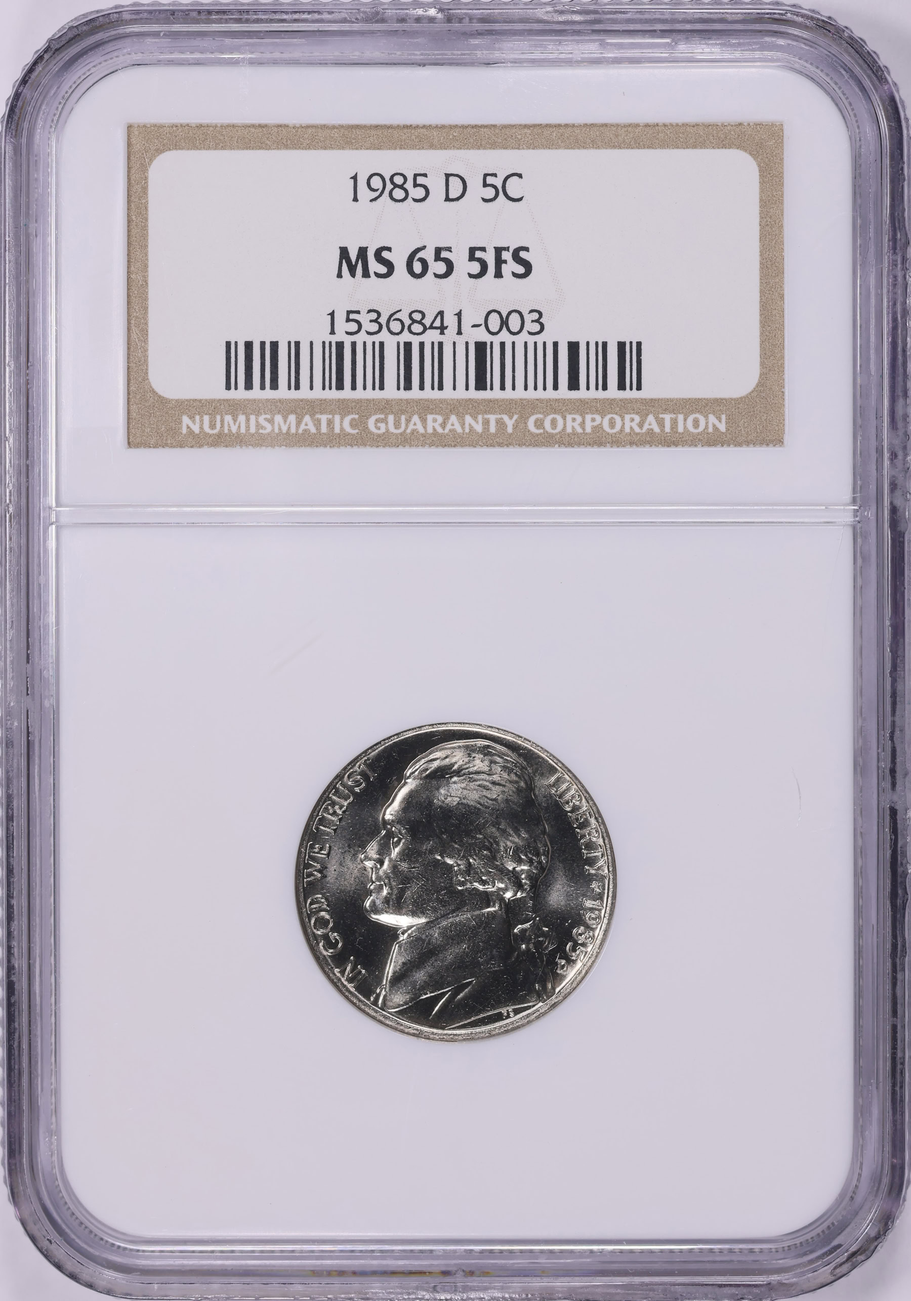 1985-D Jefferson Nickel NGC MS-65 5FS (Item 2053259) | GreatCollections ...