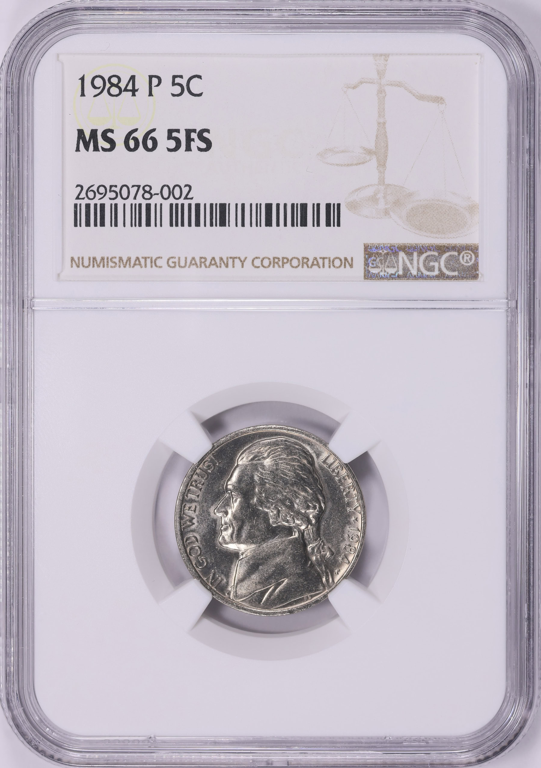 1984-P Jefferson Nickel NGC MS-66 5FS (Item 2053262) | GreatCollections ...
