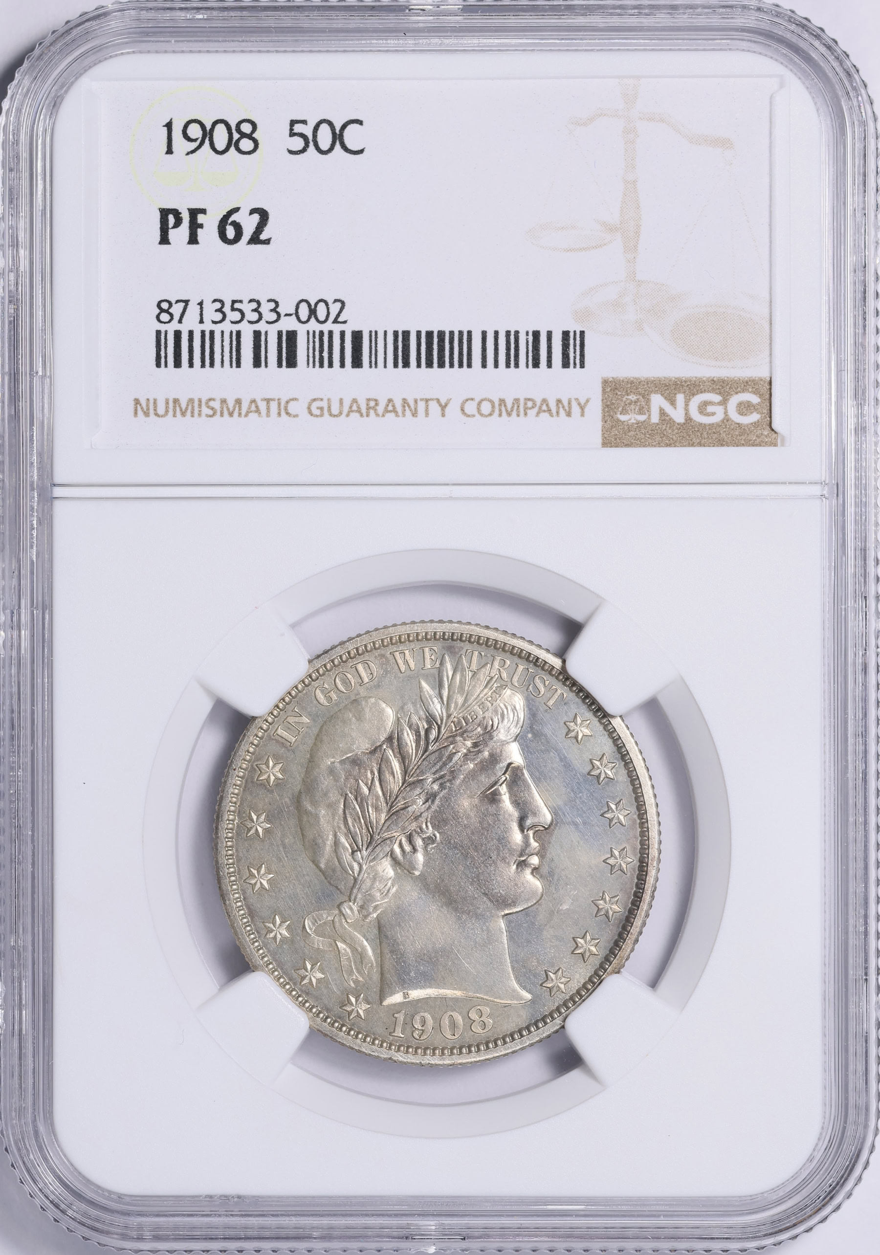 1908 Barber Half Dollar NGC Proof-62 (Item 2053506) | GreatCollections ...