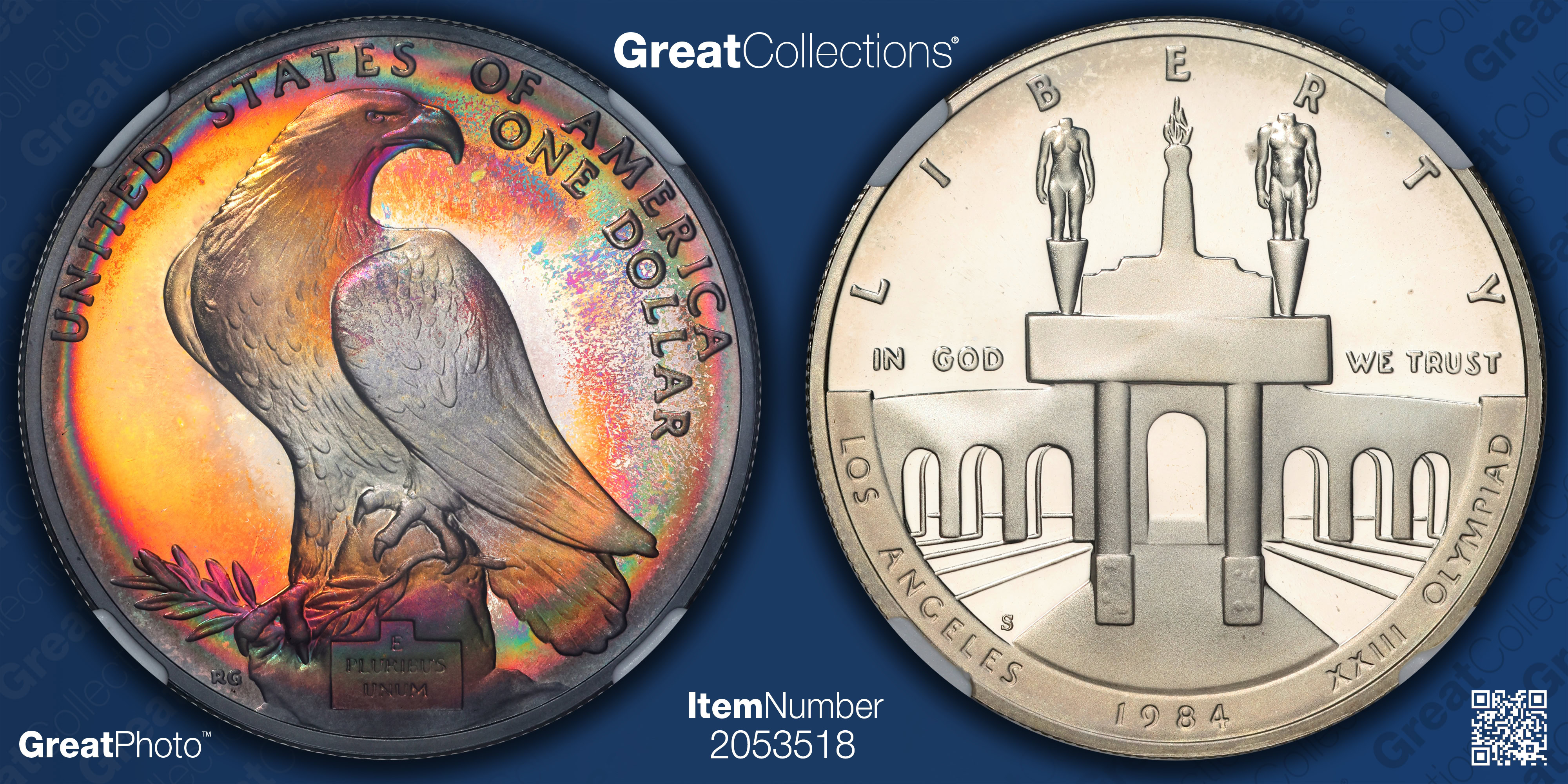 1984-S Los Angeles XXIII Olympiad Coliseum Silver Dollar NGC Proof-68 ...