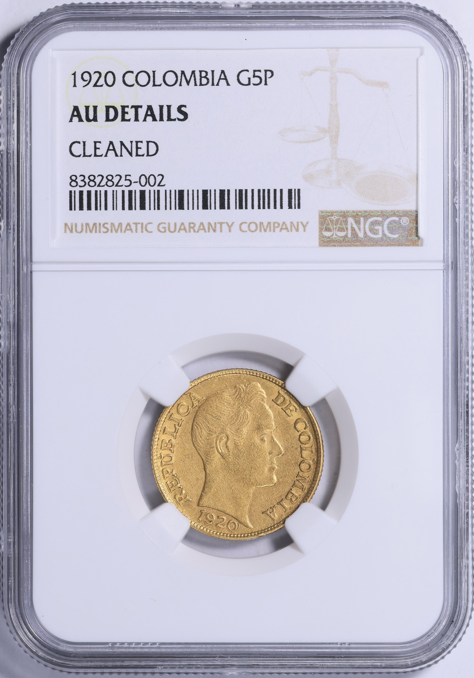 Colombia 1920 Gold 5 Pesos Coin Alignment KM-201.1 NGC AU Details (AGW ...