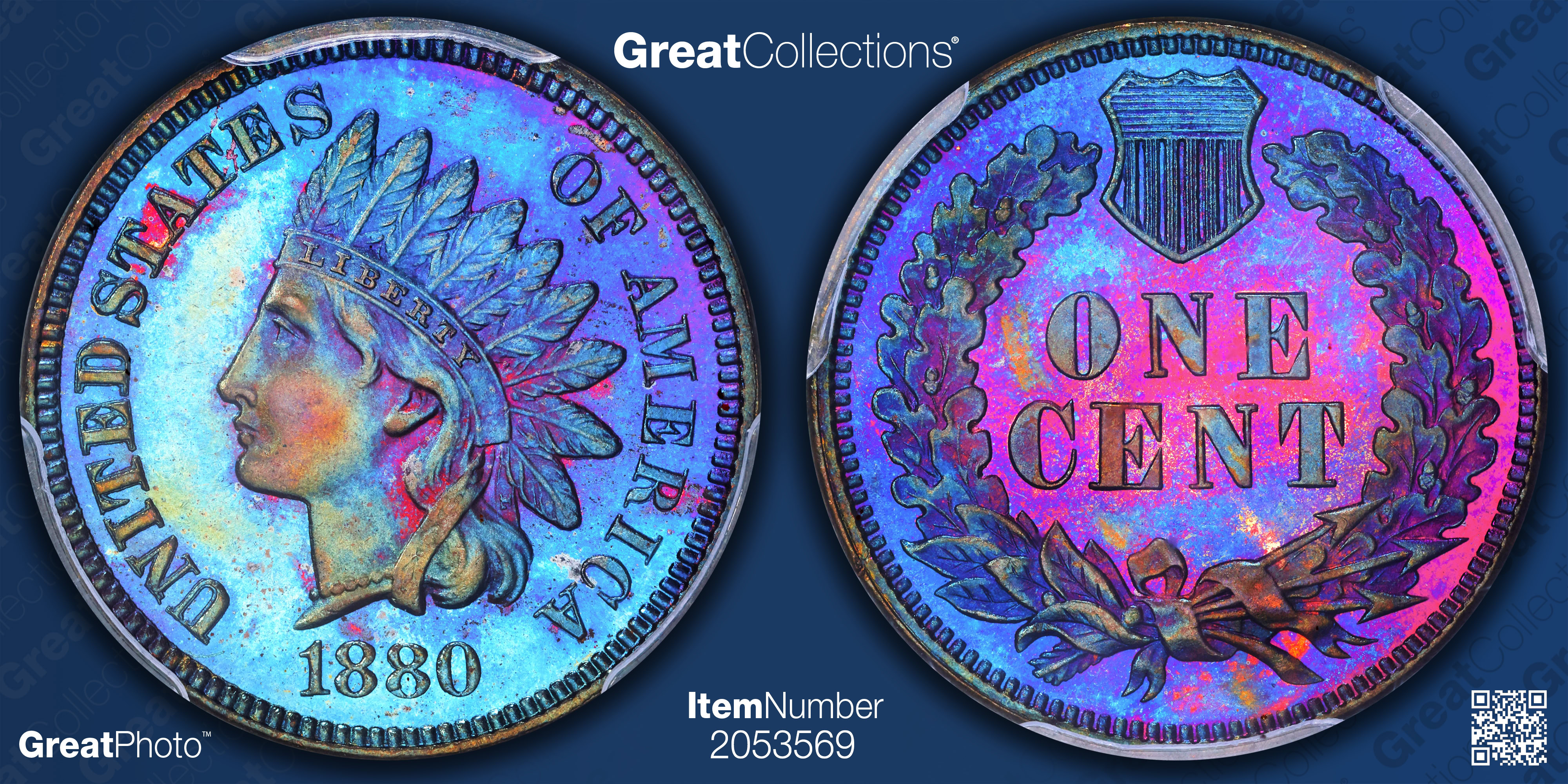 1880 Indian Cent PCGS Proof-65 BN (Toned) (Larry Shepherd Collection ...