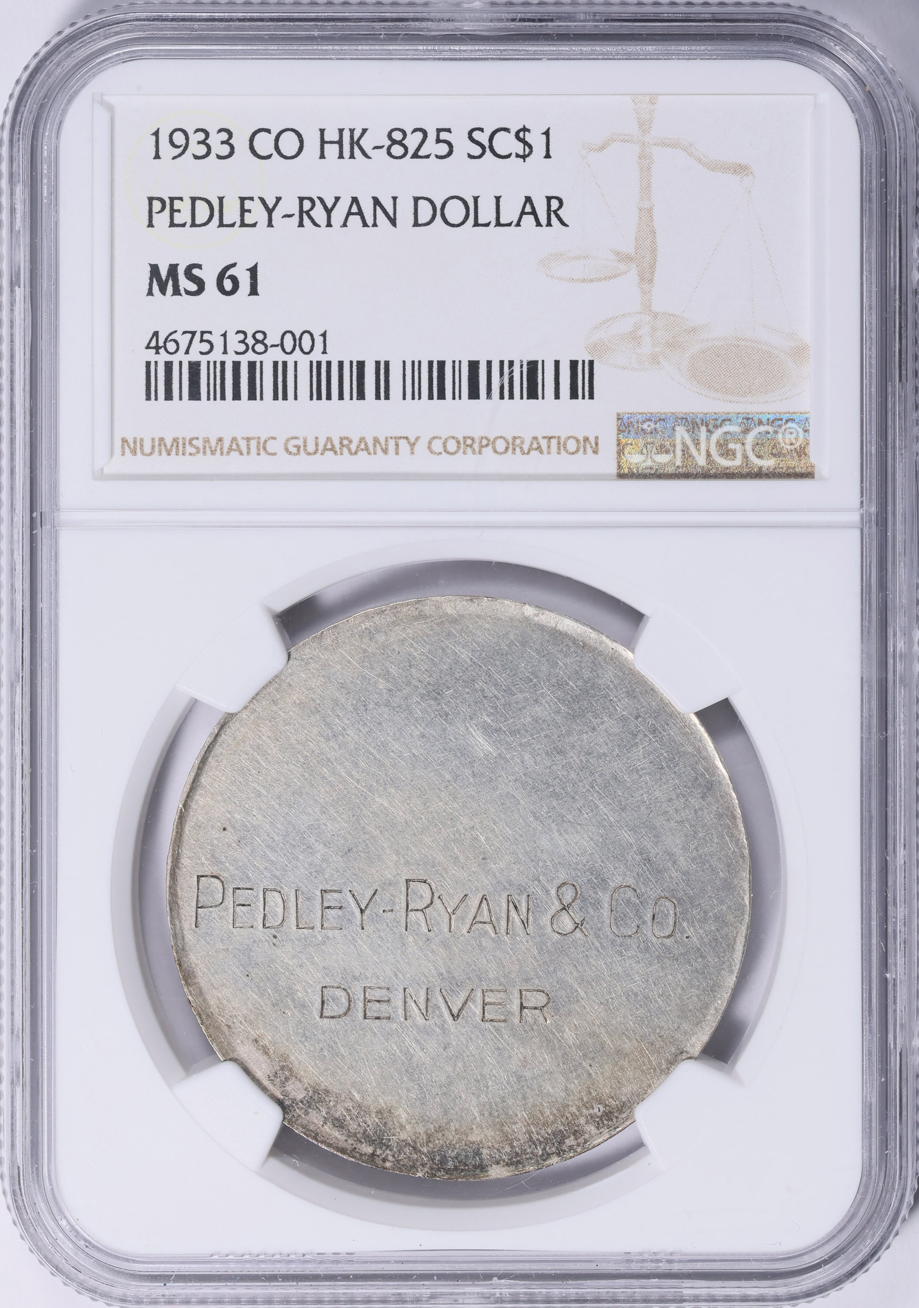 1933 Pedley-Ryan Dollar So-Called Dollar HK-825 NGC MS-61 (Item 2054053 ...